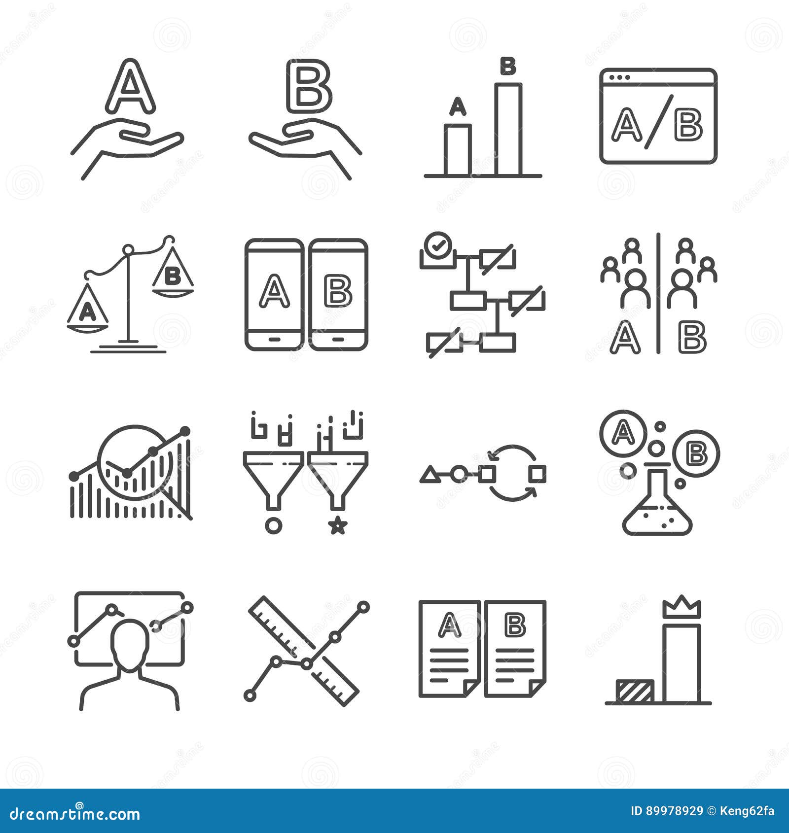 A/B testing icons set stock vector. Illustration of compare - 89978929