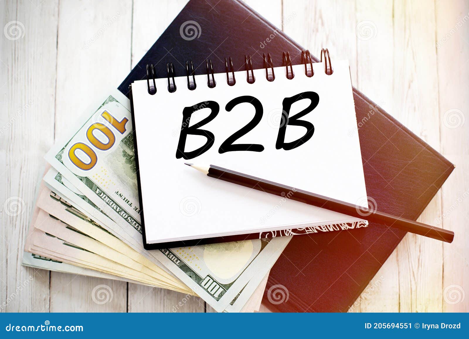 B2B Text Written on Notebook with Dollar Bills and Pencil. Financial ...