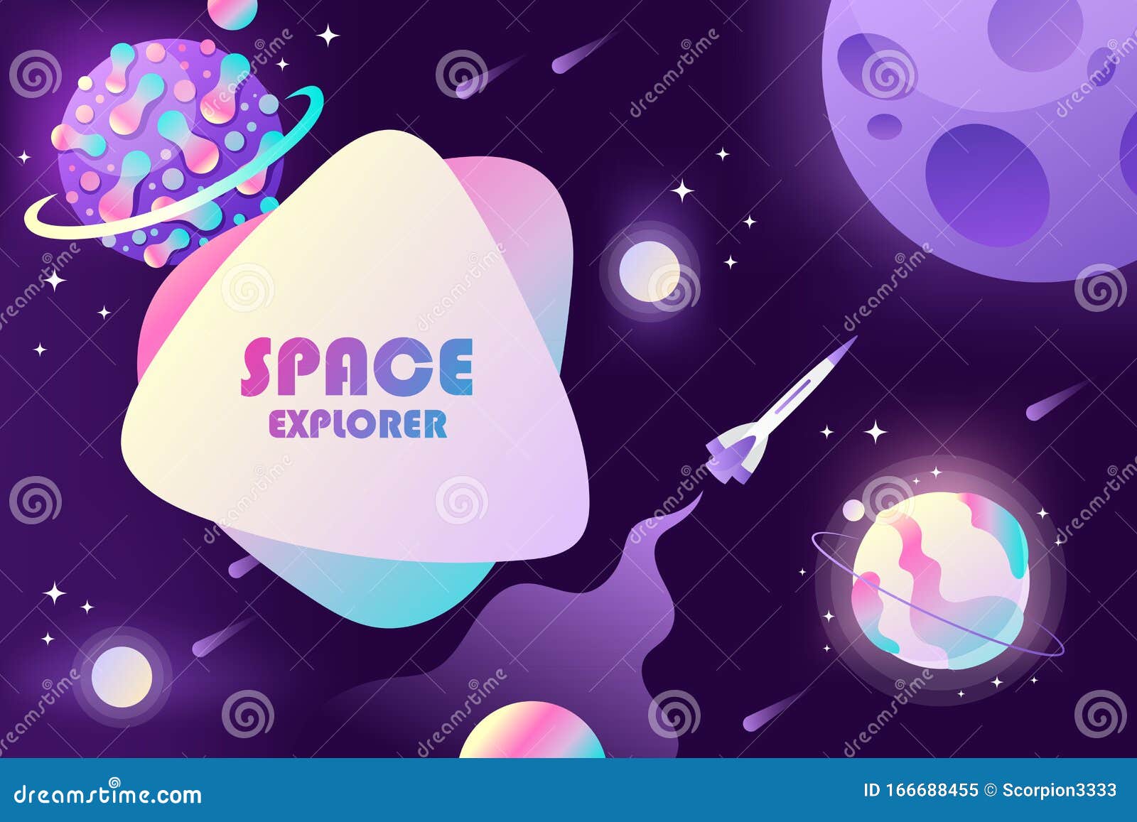 Horizontal Space Background with Abstract Shape and Planets. Cartoon ...