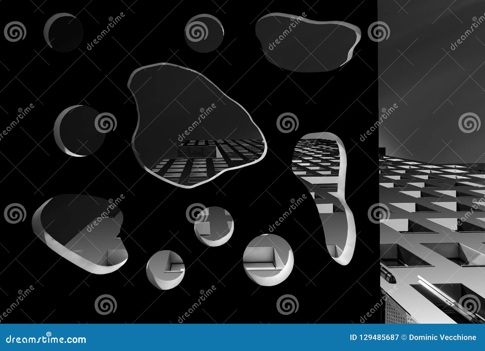 B&W Canopy with Holes Abstract and Building Elevation in the Background ...