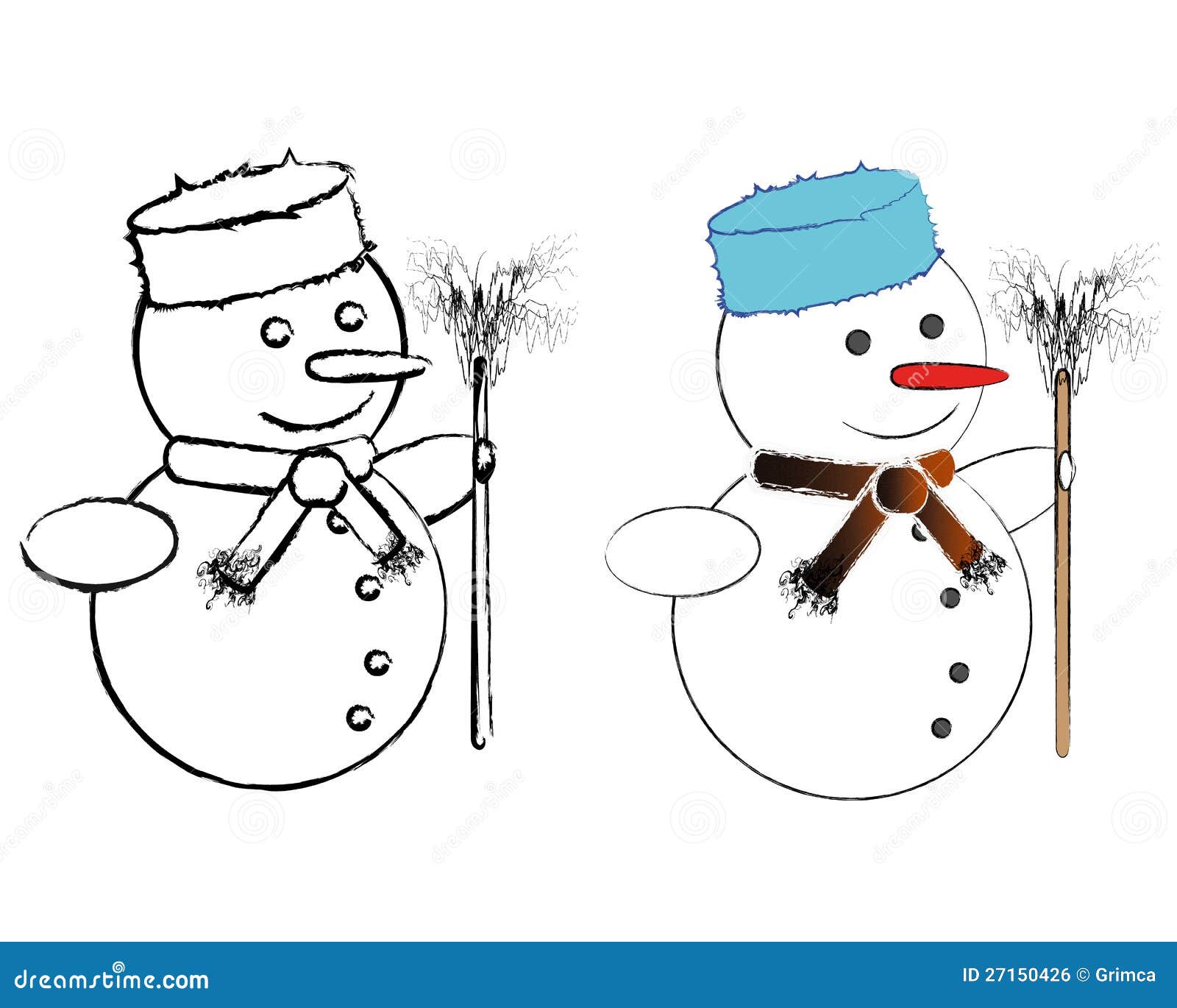 B&W and Colored Snowmen Stock Illustration - Illustration of vector ...