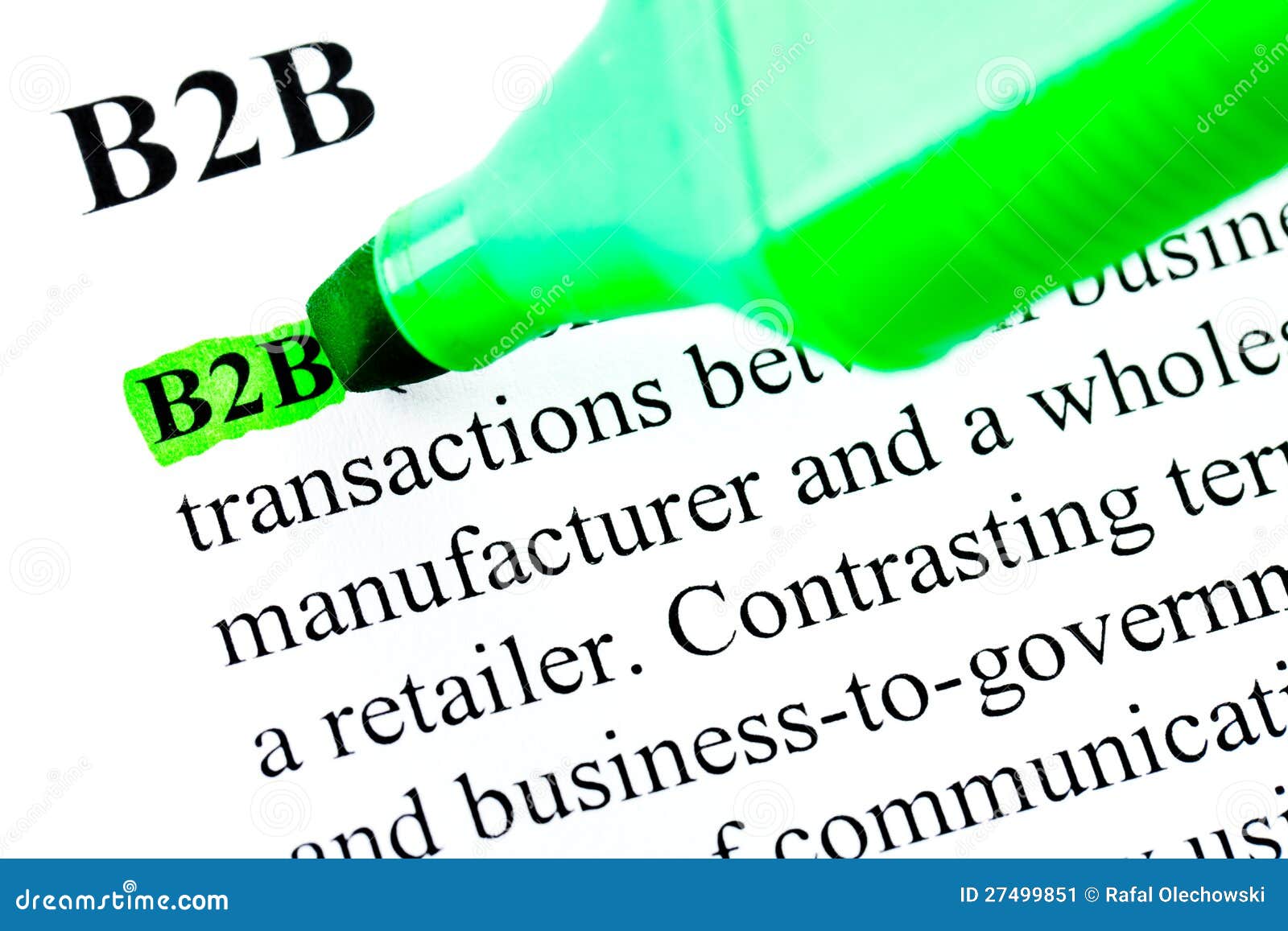 B2B Definition Highlighted in Green Stock Image - Image of document ...