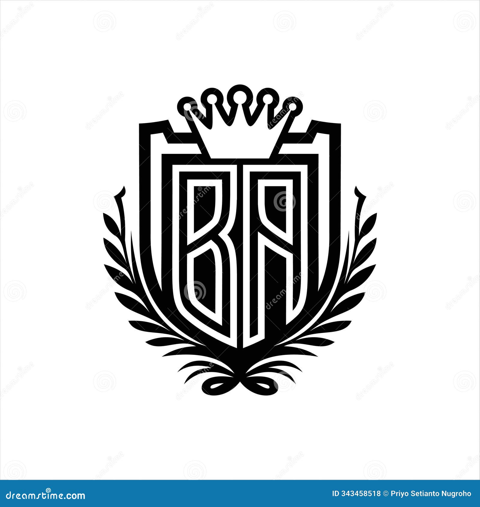 BA Logo Heraldic Shield Shape with Crown, Vintage Crest on White ...
