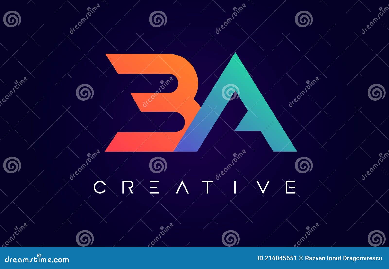 BA Logo Letter Design with Modern Creative Concept and Orange Blue ...