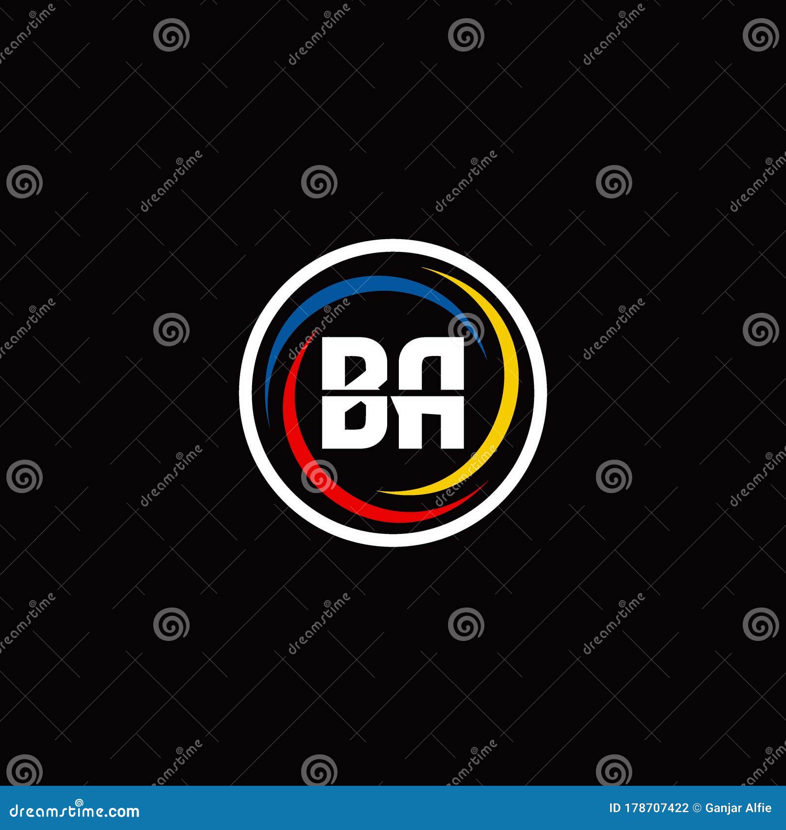BA Monogram Logo Isolated on Circle Shape with 3 Slash Colors Rounded ...
