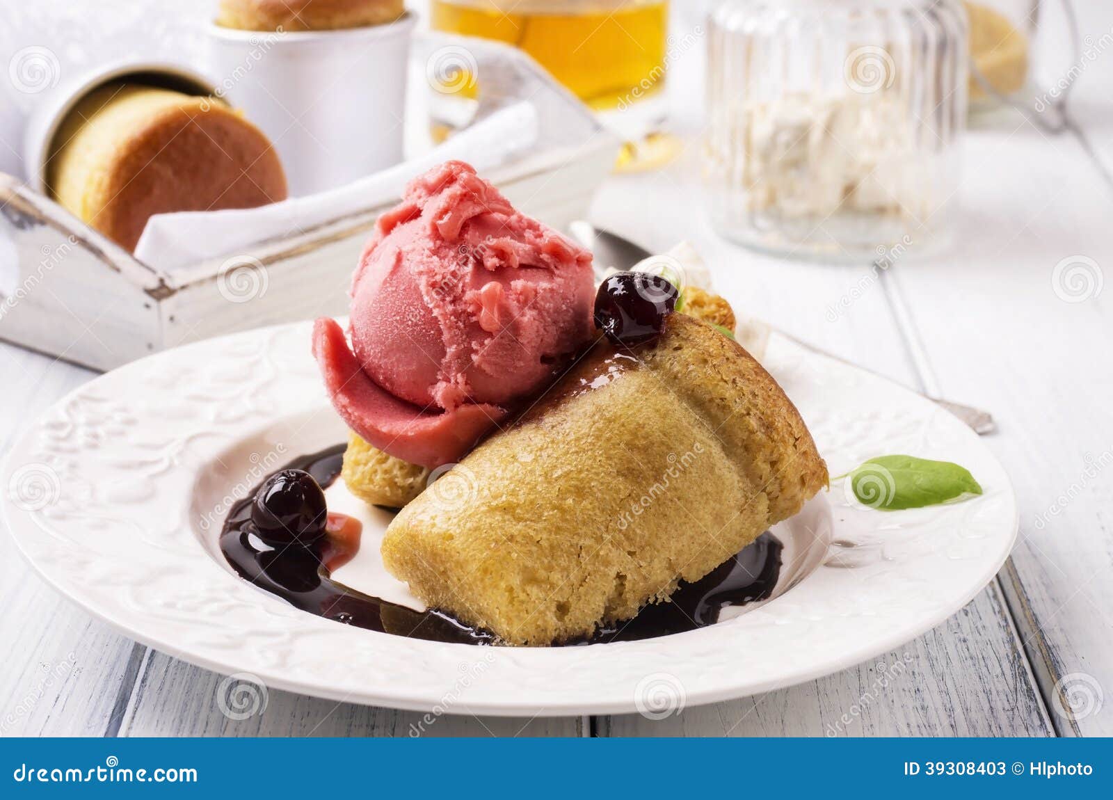 Baba Au Rhum with Ice Cream Stock Image - Image of delicacy, piece ...