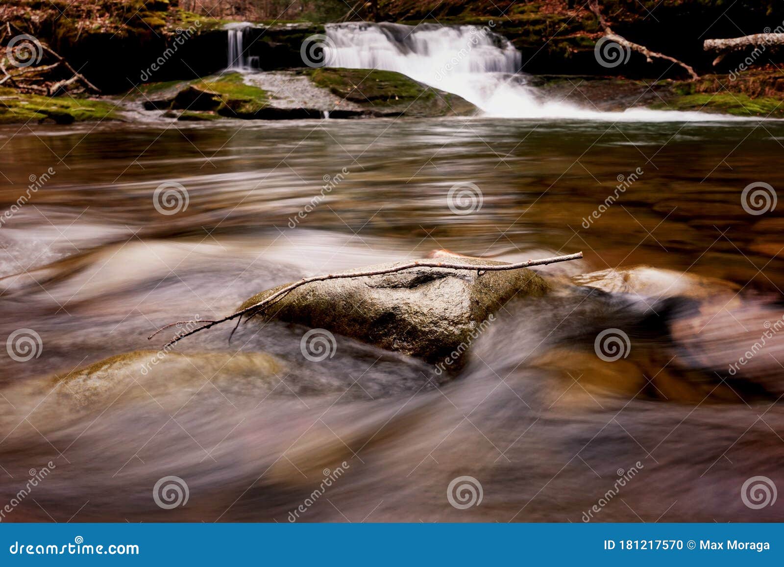 Babbling Brook with Waterfall Stock Photo - Image of overlooking ...