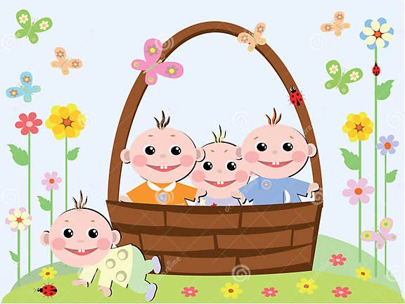 Babies in the basket stock vector. Illustration of spring - 17587874