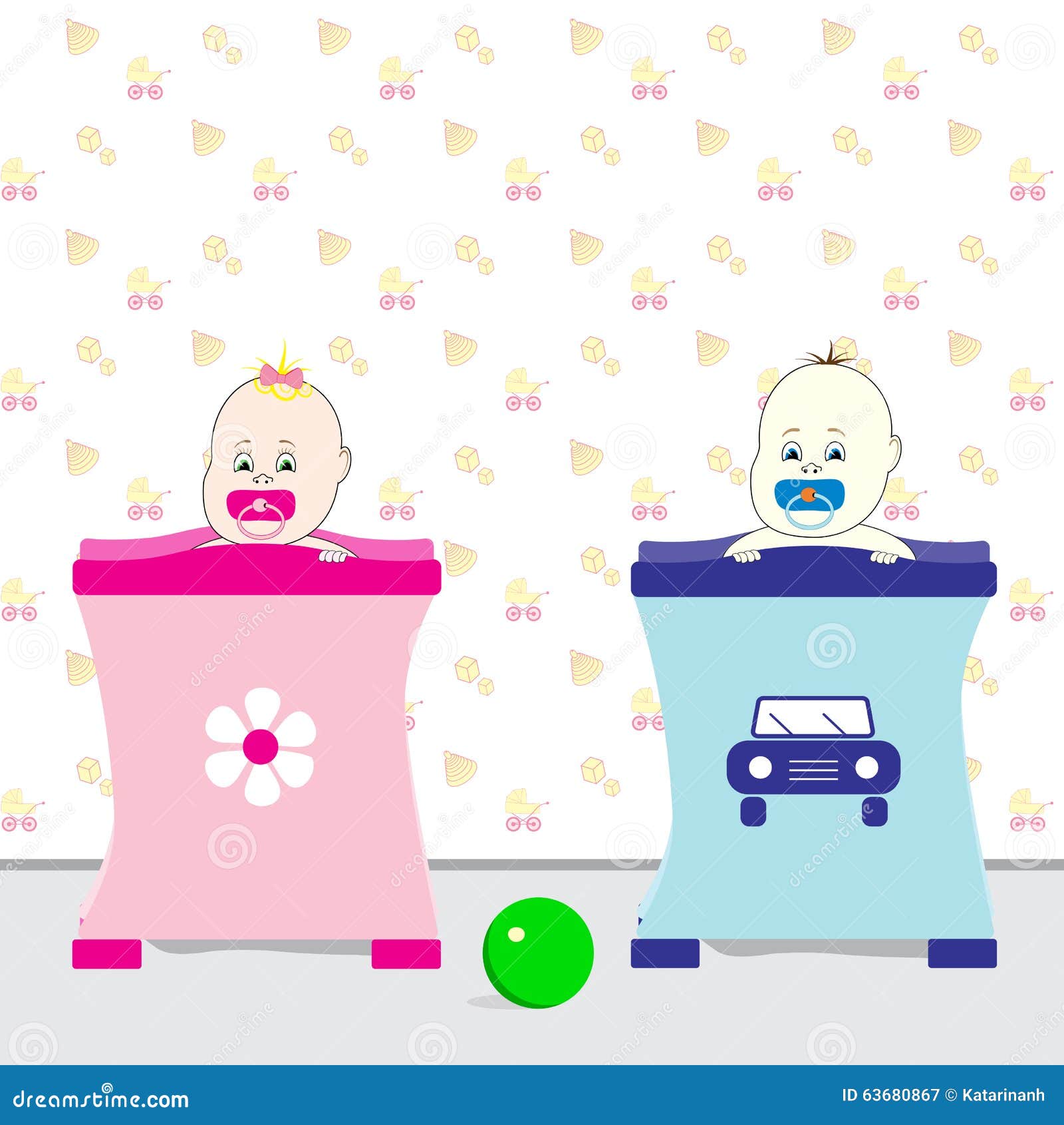 Babies in cribs stock vector. Illustration of person - 63680867