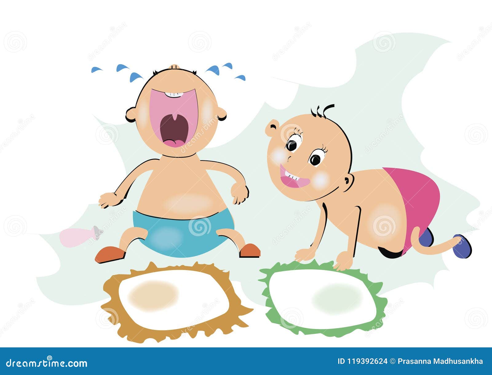 Babies Crying Heavily while Playing. Stock Illustration - Illustration ...
