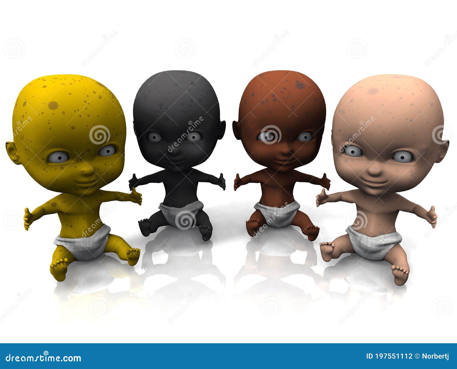4 Little Babies of Different Colors Stock Illustration - Illustration ...
