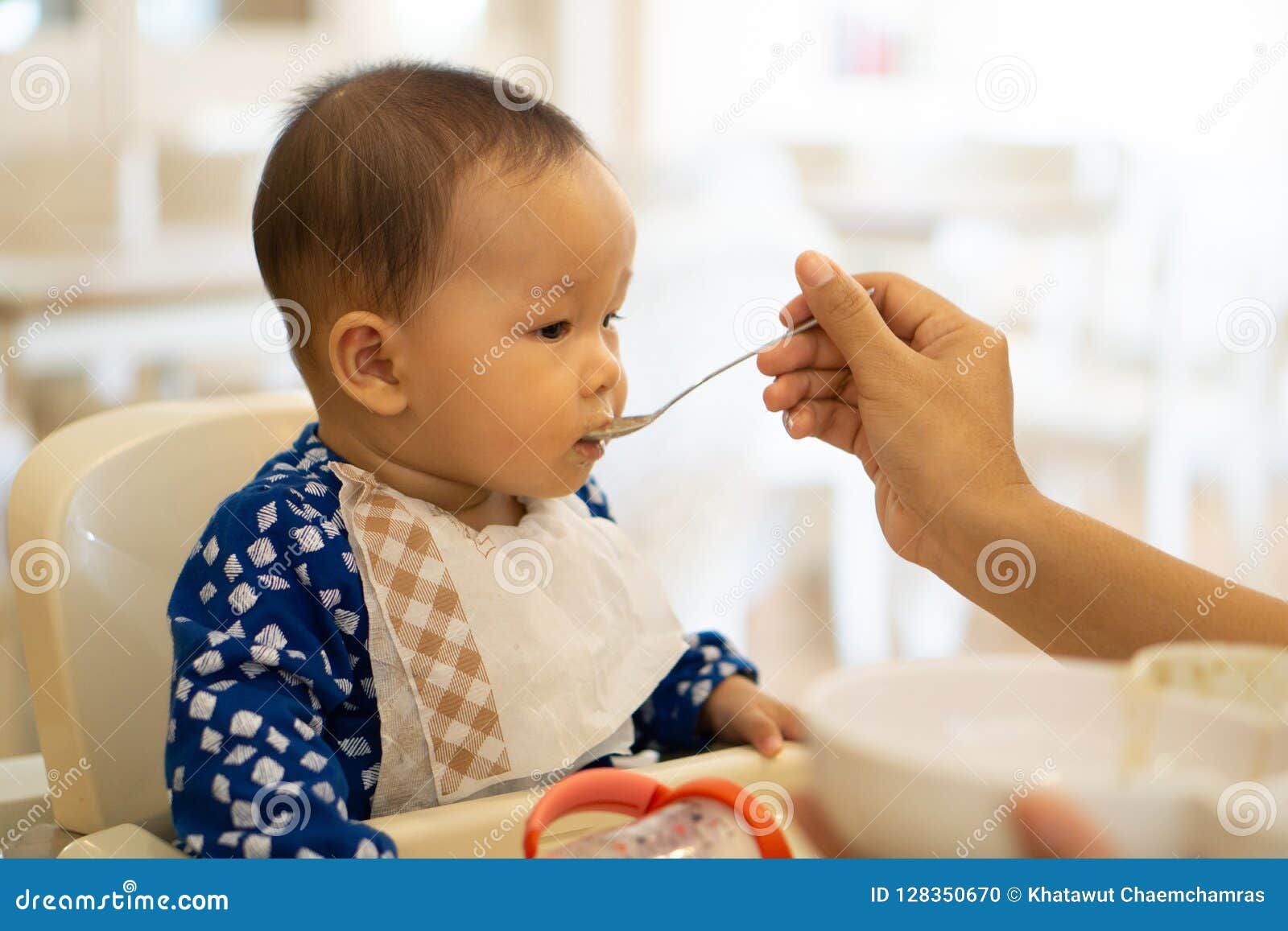 Babies are Eating Food in 6 Month Year Olds Stock Photo - Image of ...