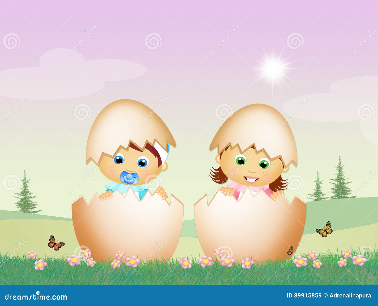 Babies in the eggs stock illustration. Illustration of cute - 89915859