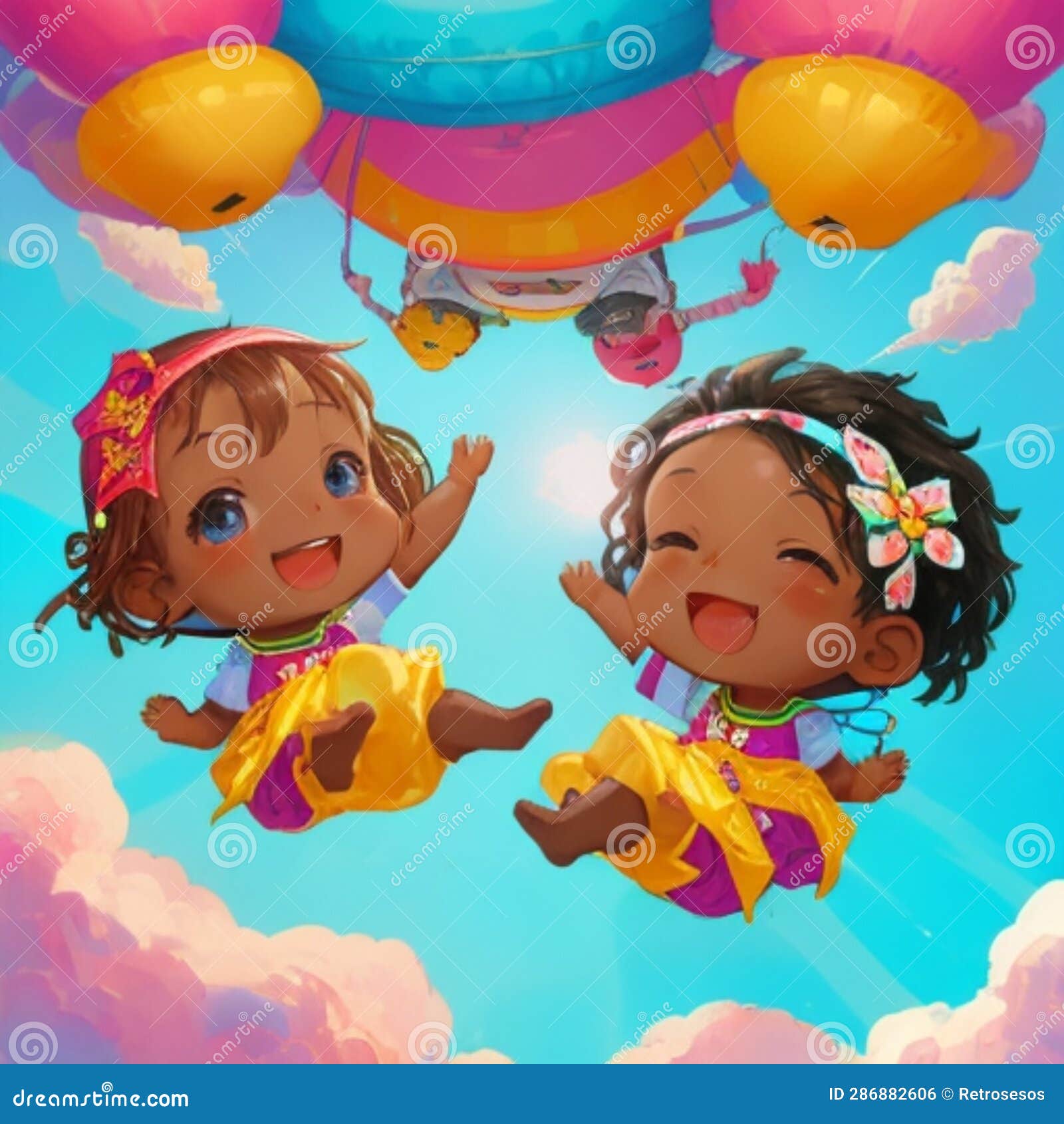 Babies Falling in the Sky with Parachute Stock Illustration ...