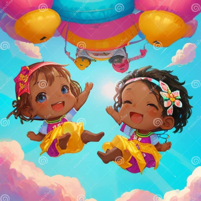 Babies Falling in the Sky with Parachute Stock Photo - Image of ...