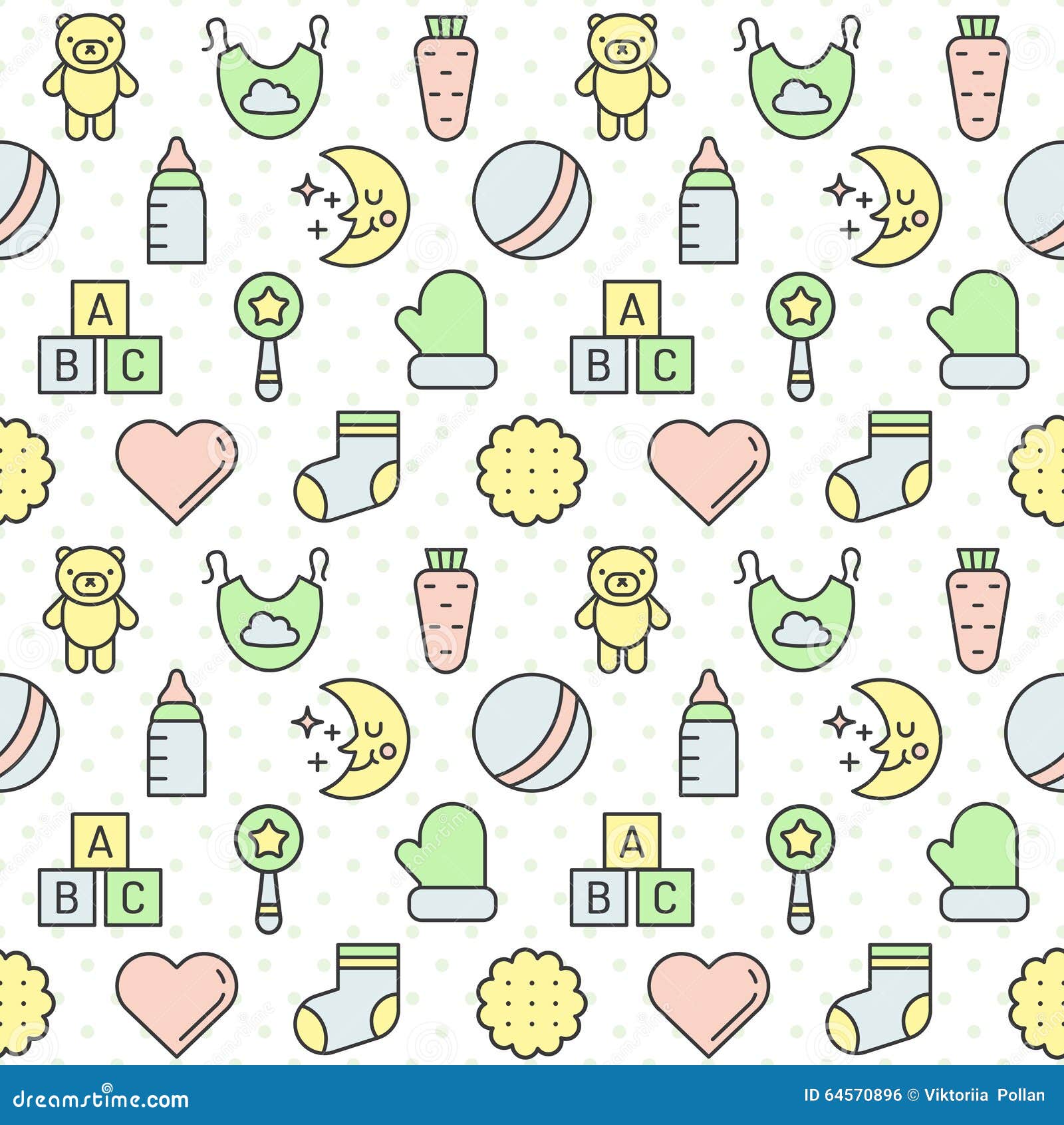 Babies (girl and Boy) Things Outline Multicolored Cute Vector Seamless ...