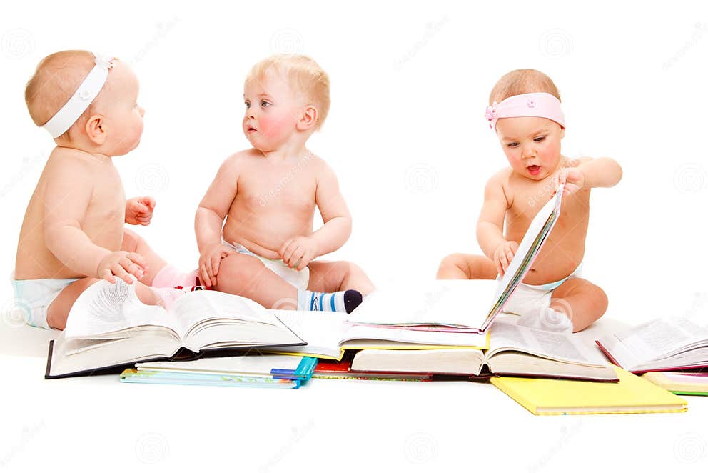 Babies group reading books stock photo. Image of childhood - 13394894