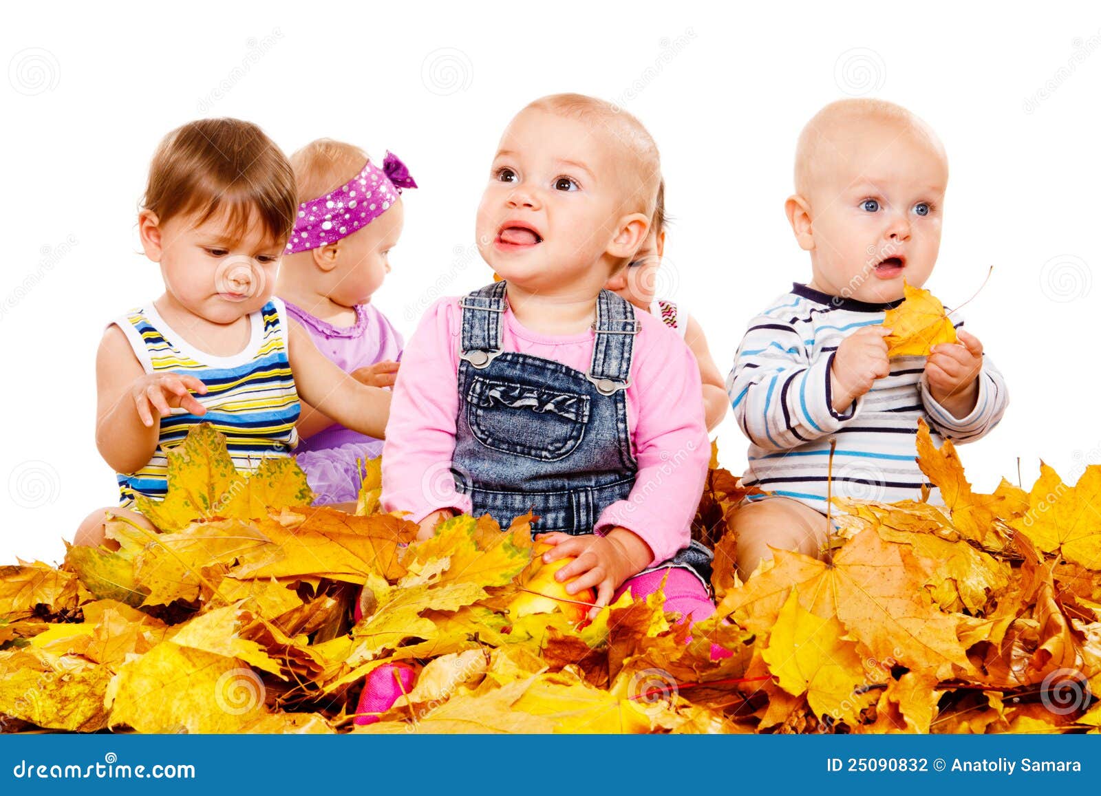Babies Group in Yellow Leaves Stock Photo - Image of cheerful, leaves ...
