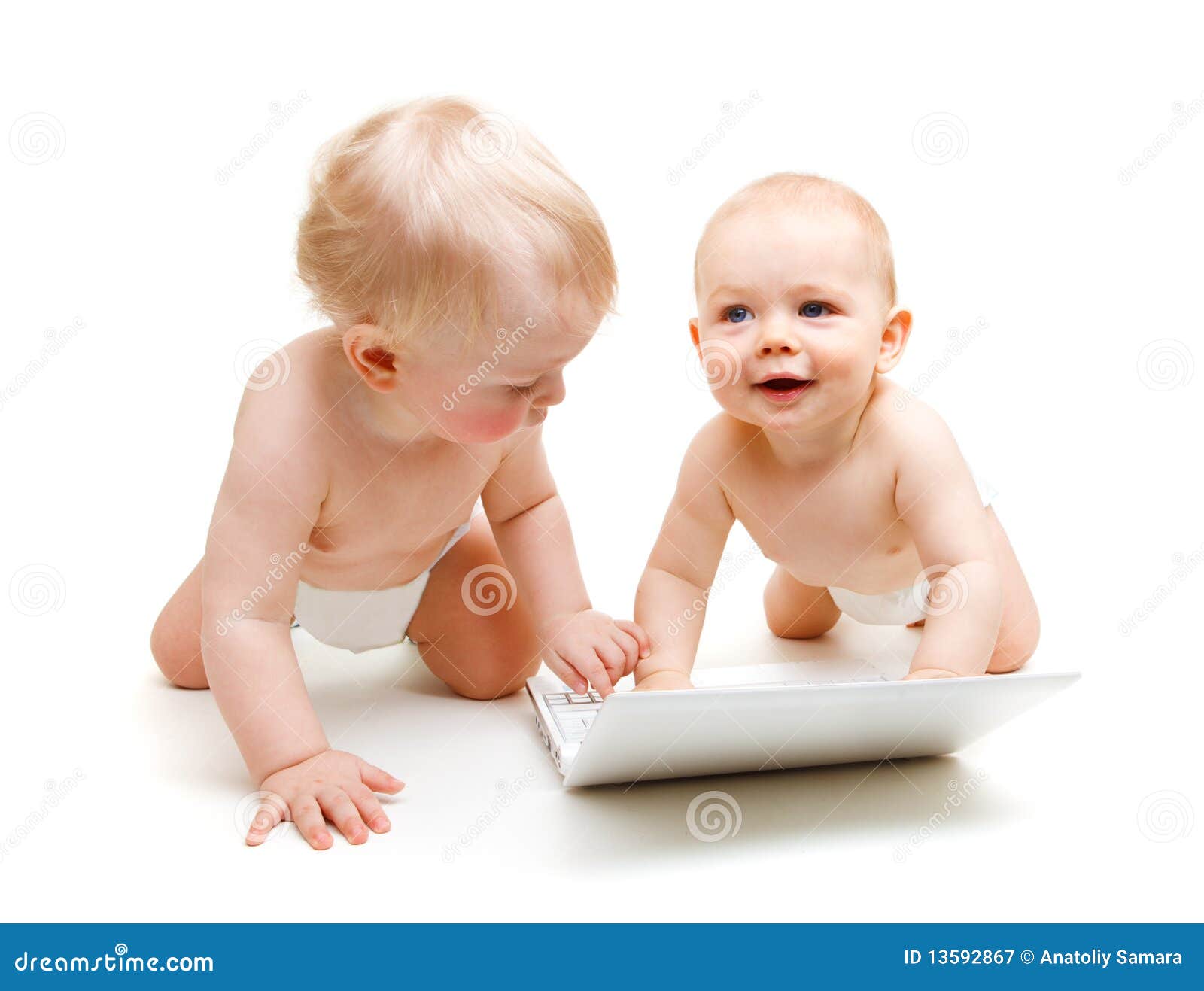 Babies with laptop stock image. Image of interested, friendship - 13592867