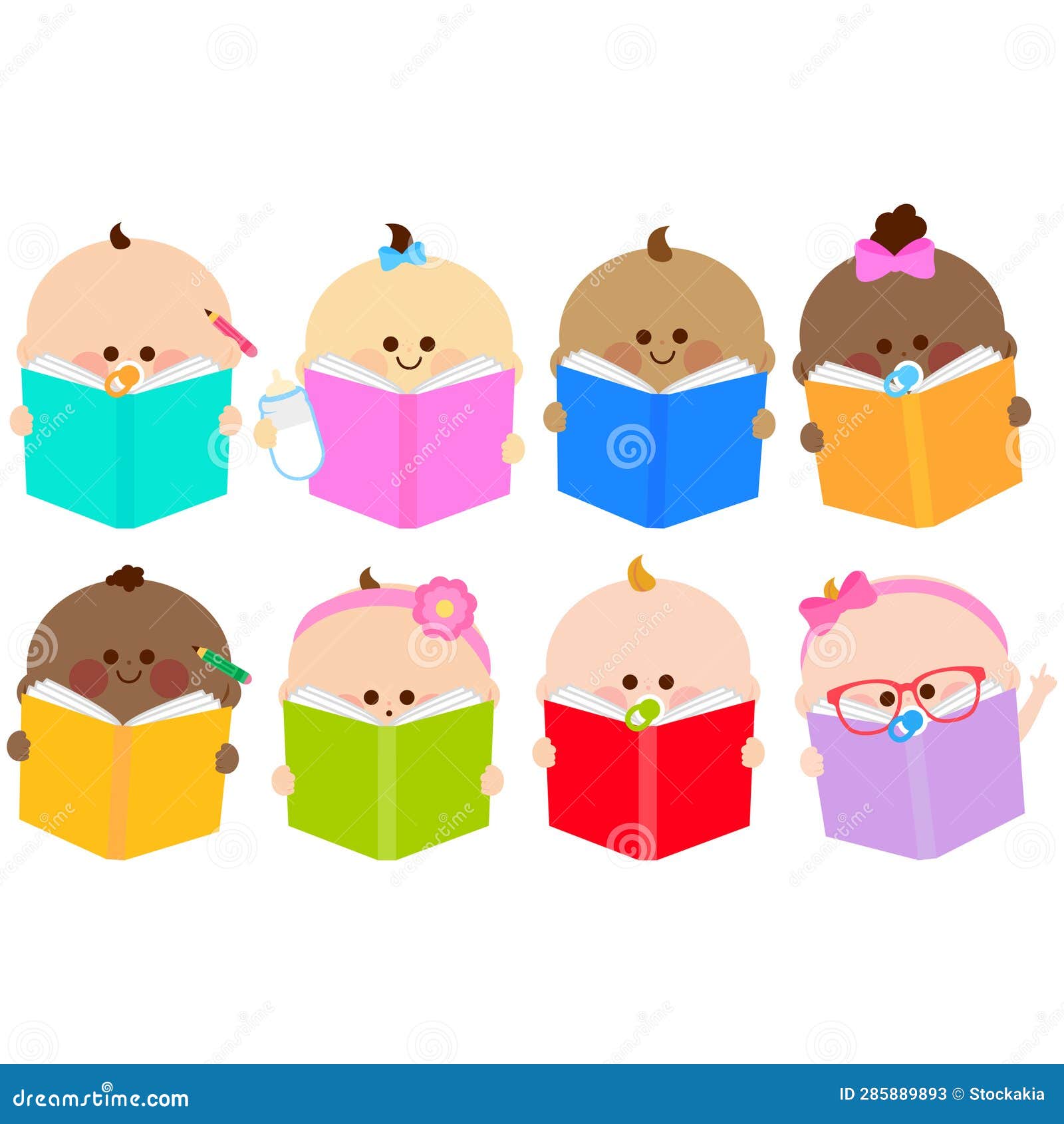 Babies Reading Books. Vector Illustration Collection Stock Vector ...