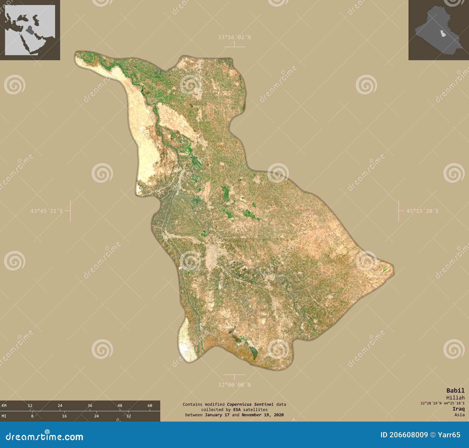 Babil, Iraq - Composition. Sentinel-2 Satellite Stock Illustration ...