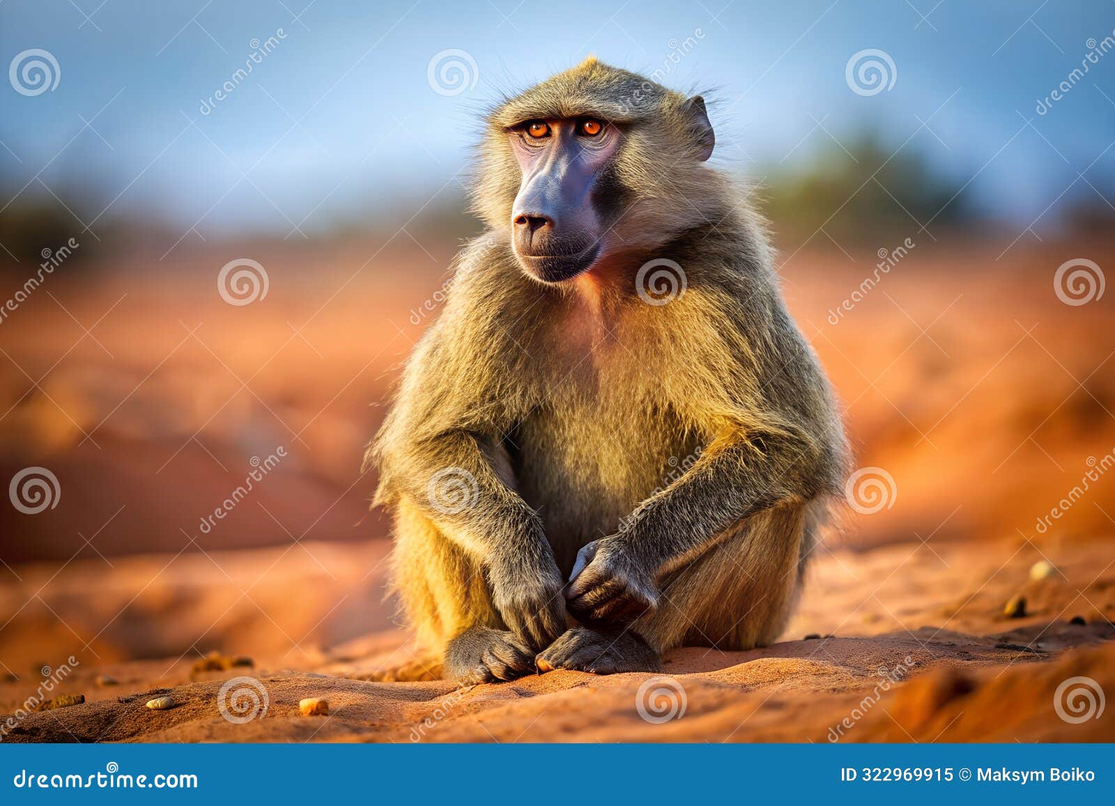 Baboon monkey sits desert stock illustration. Illustration of icon - 322969915