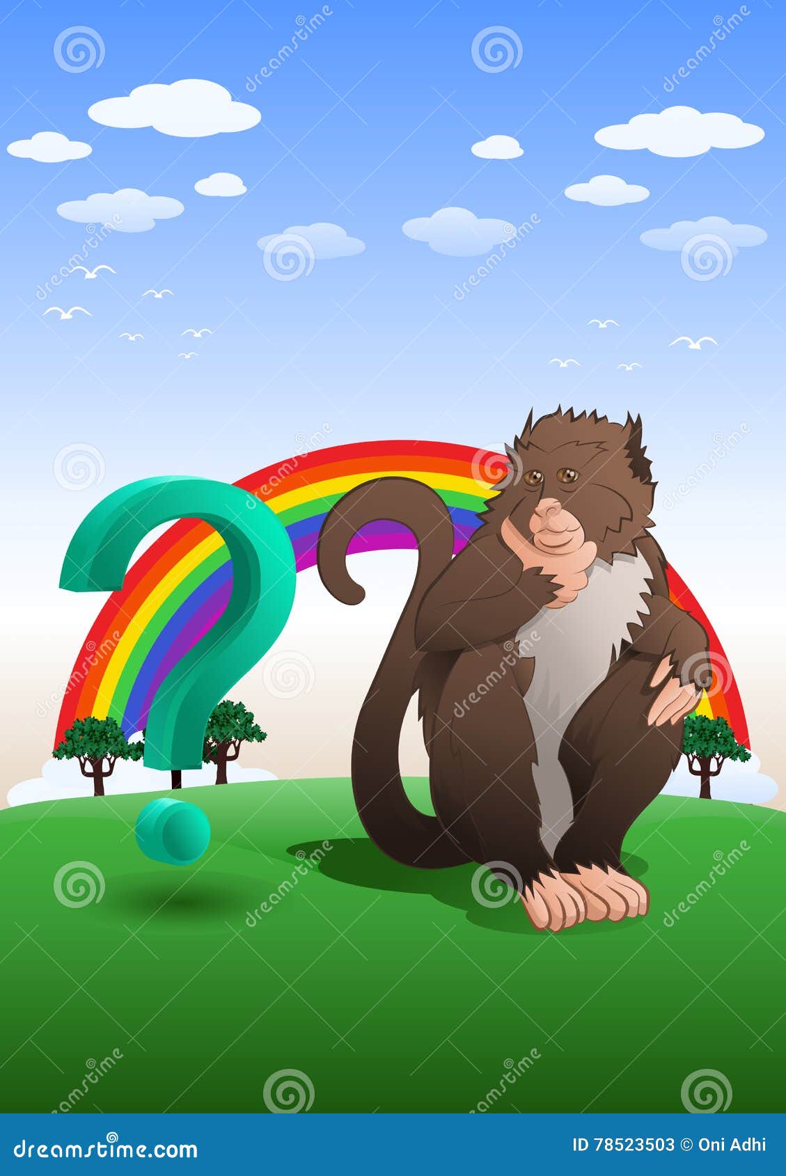 Baboon Monkey Sitting With Question Mark In Nature Background Royalty ...