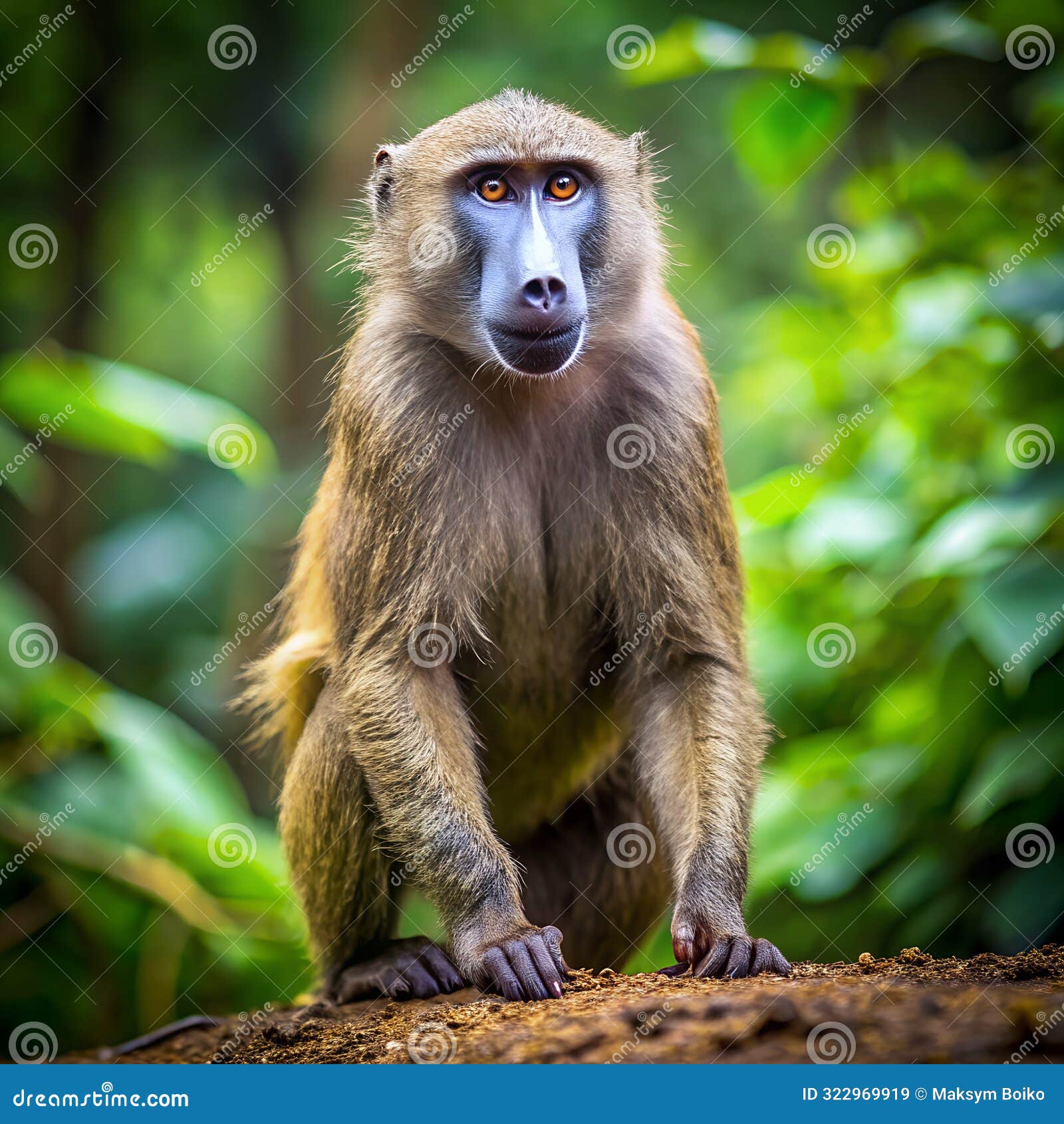 Baboon Monkey Stands Forest Stock Illustration - Illustration of ...