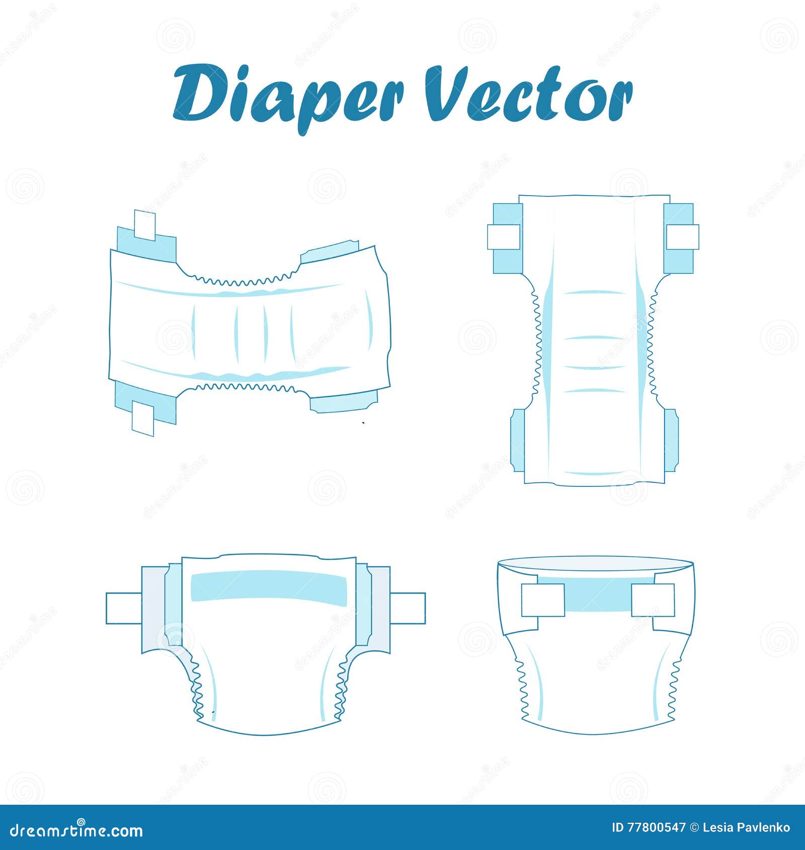 Baby Absorbent Diaper Set. Vector Illustration Stock Illustration ...