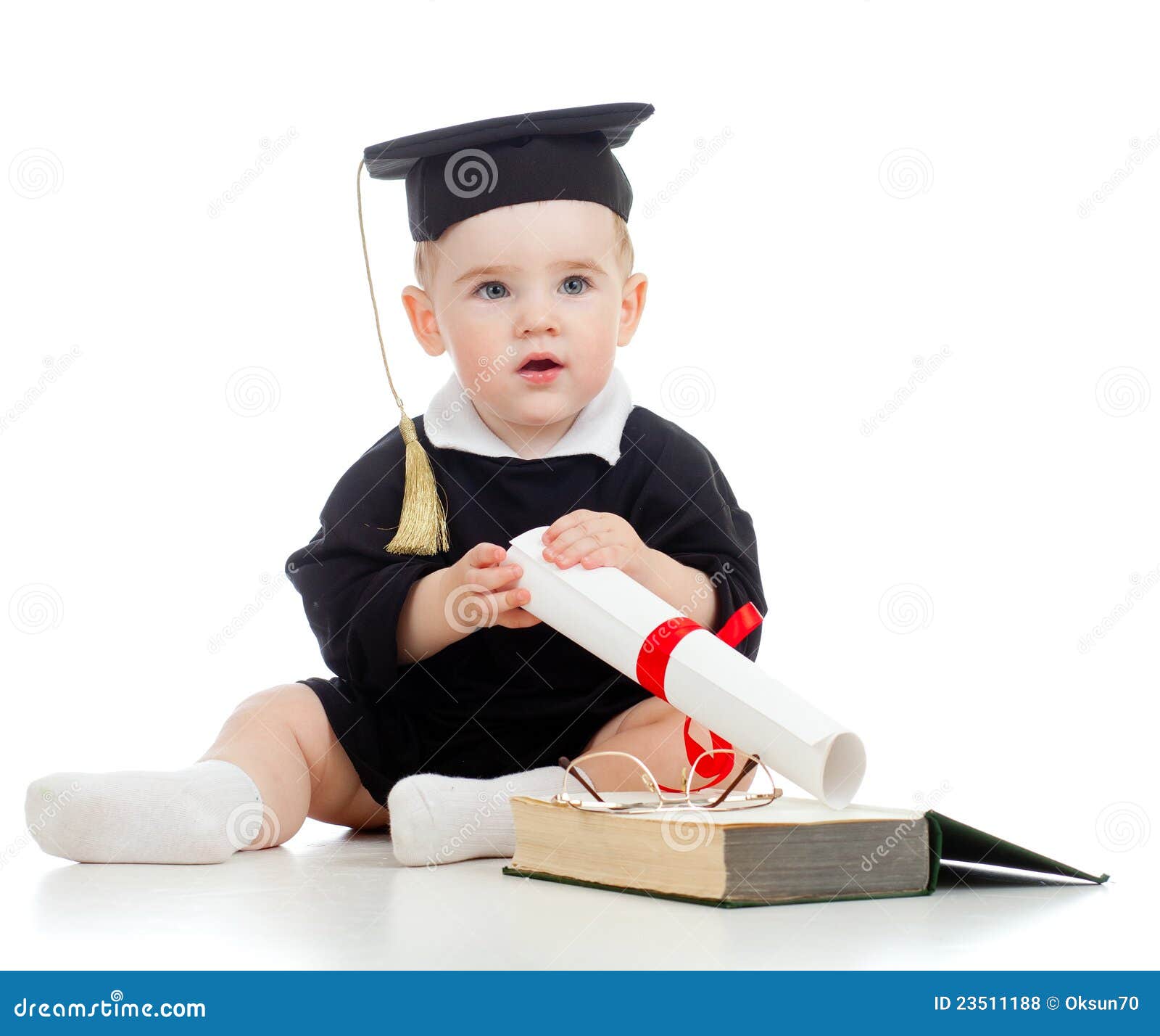 Baby in Academician Clothes with Roll and Book Stock Photo - Image of ...