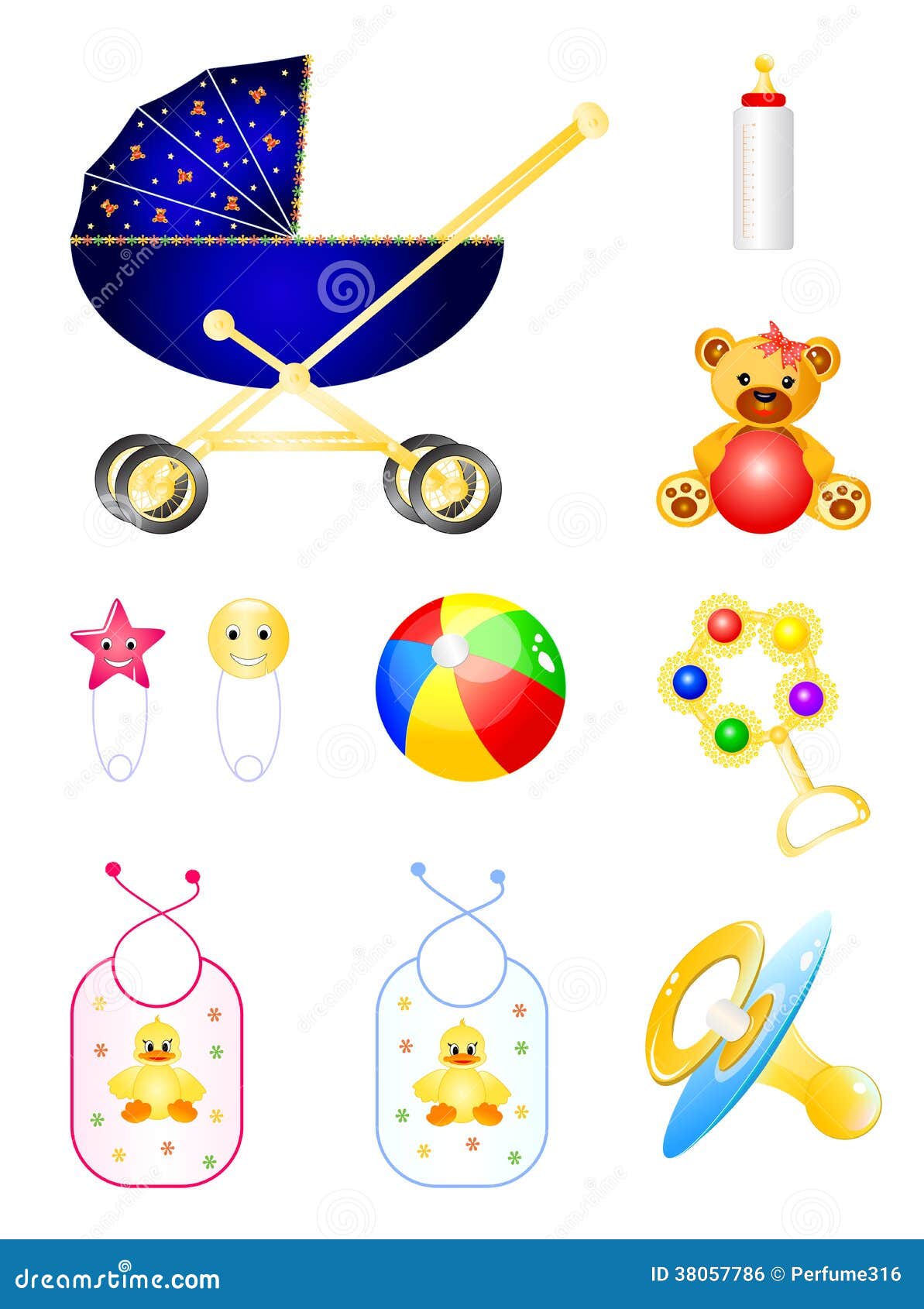 Baby Accessories. Baby Shower Gifts For Babies And Toddlers. Vector ...