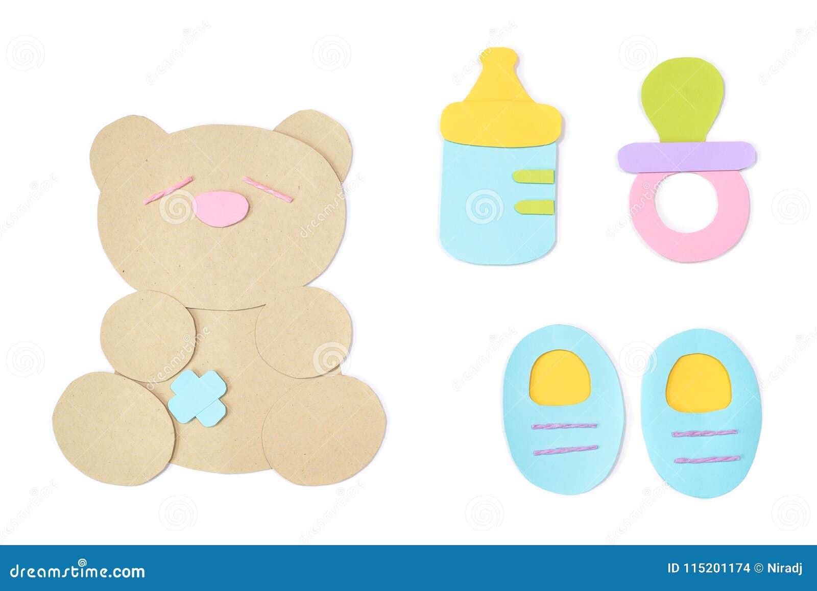 Baby Accessories Paper Cut on White Background Stock Illustration ...
