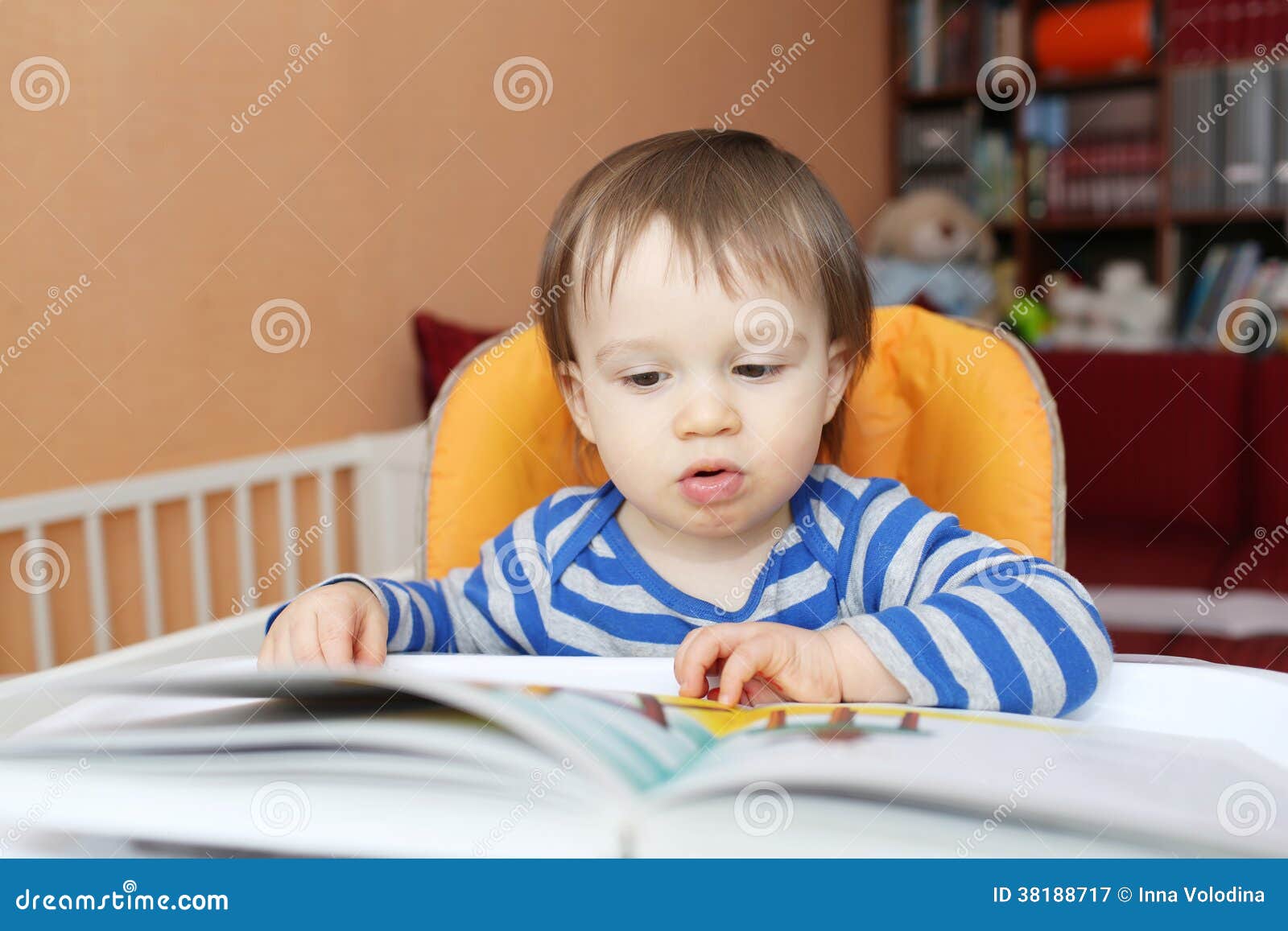 Baby Age of 1 Year Reading Book Stock Image - Image of portrait ...