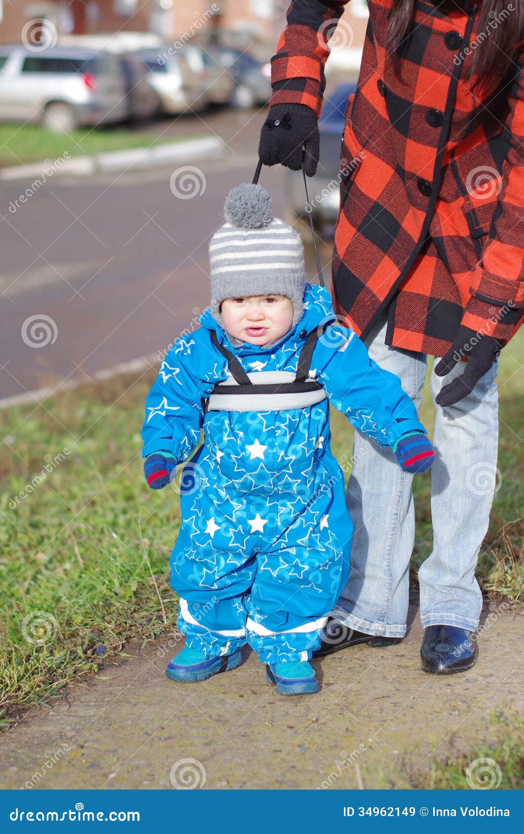 Baby Age of 1 Year Walking with Help of Leading Strings Stock Image ...
