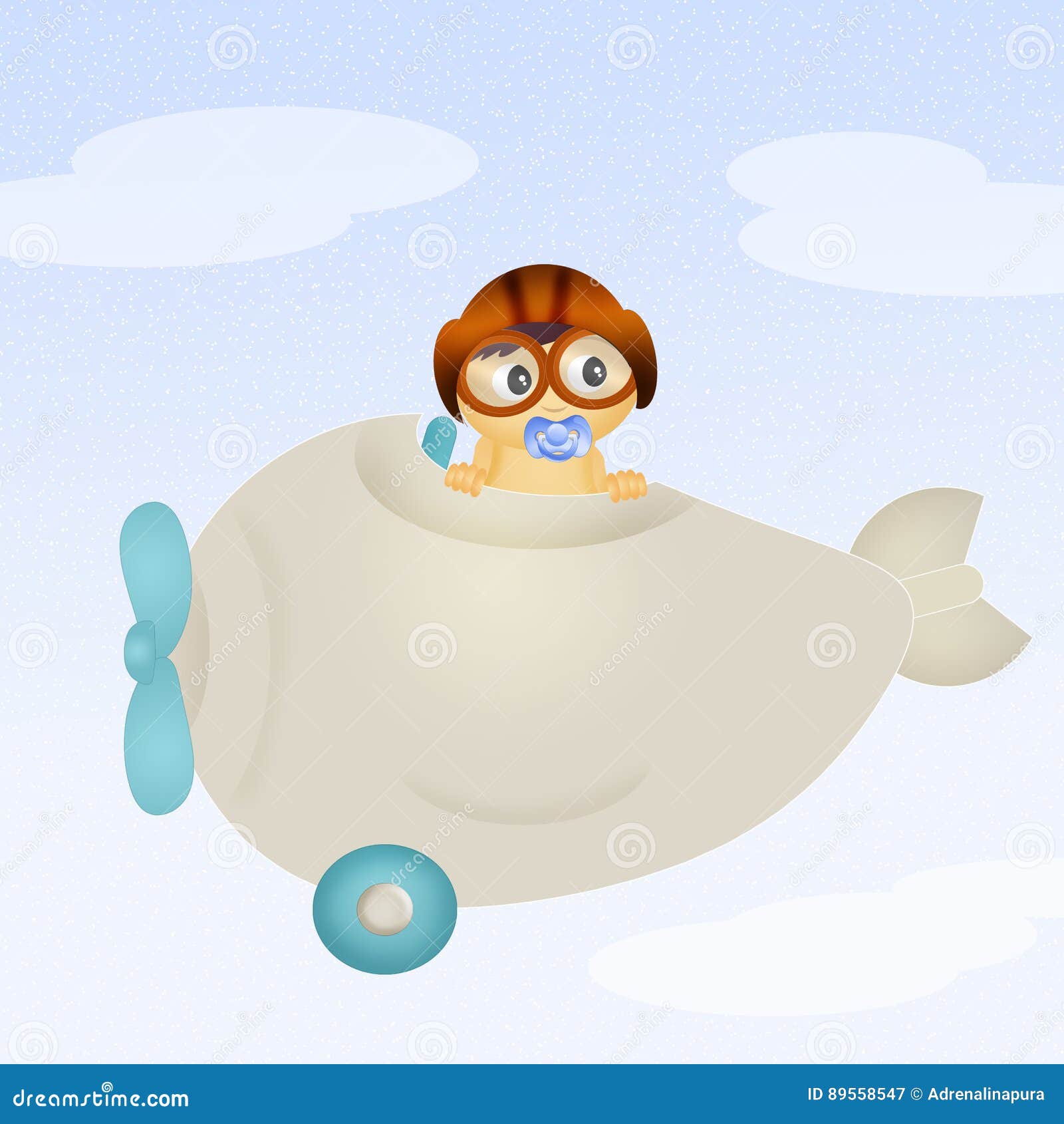 Baby on airplane stock illustration. Illustration of cute - 89558547