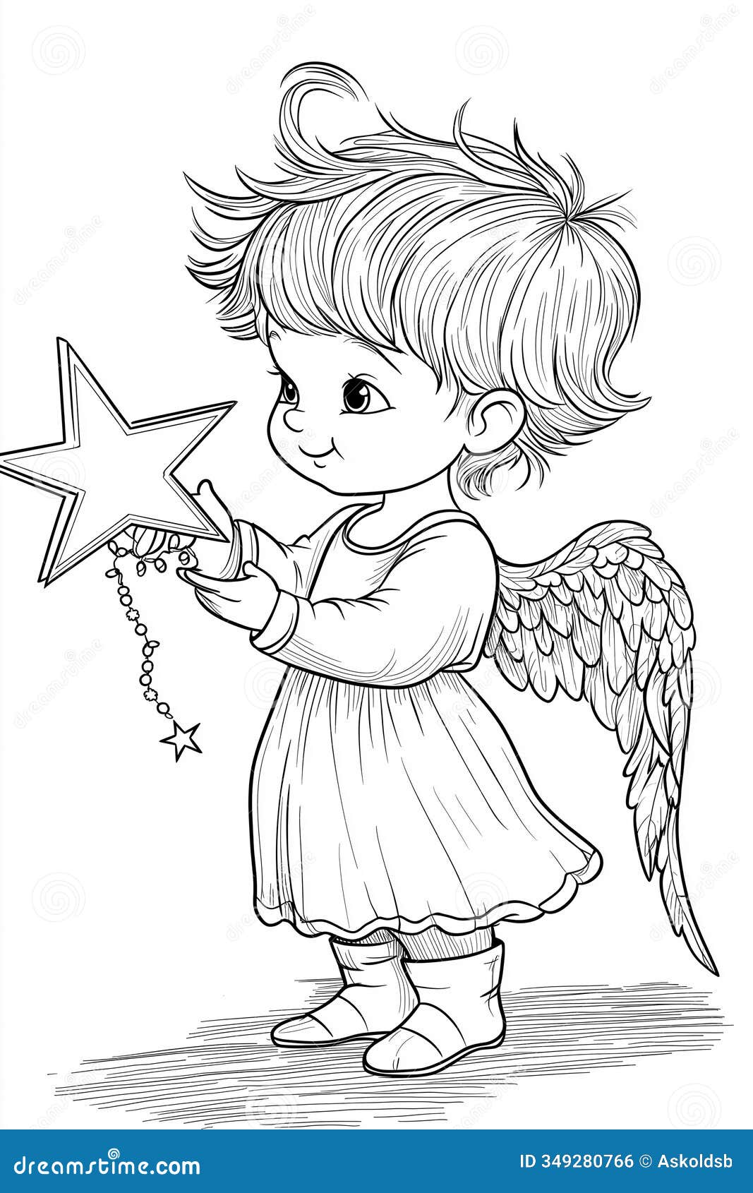 Baby Angel with Advent Star Coloring Page Stock Illustration ...