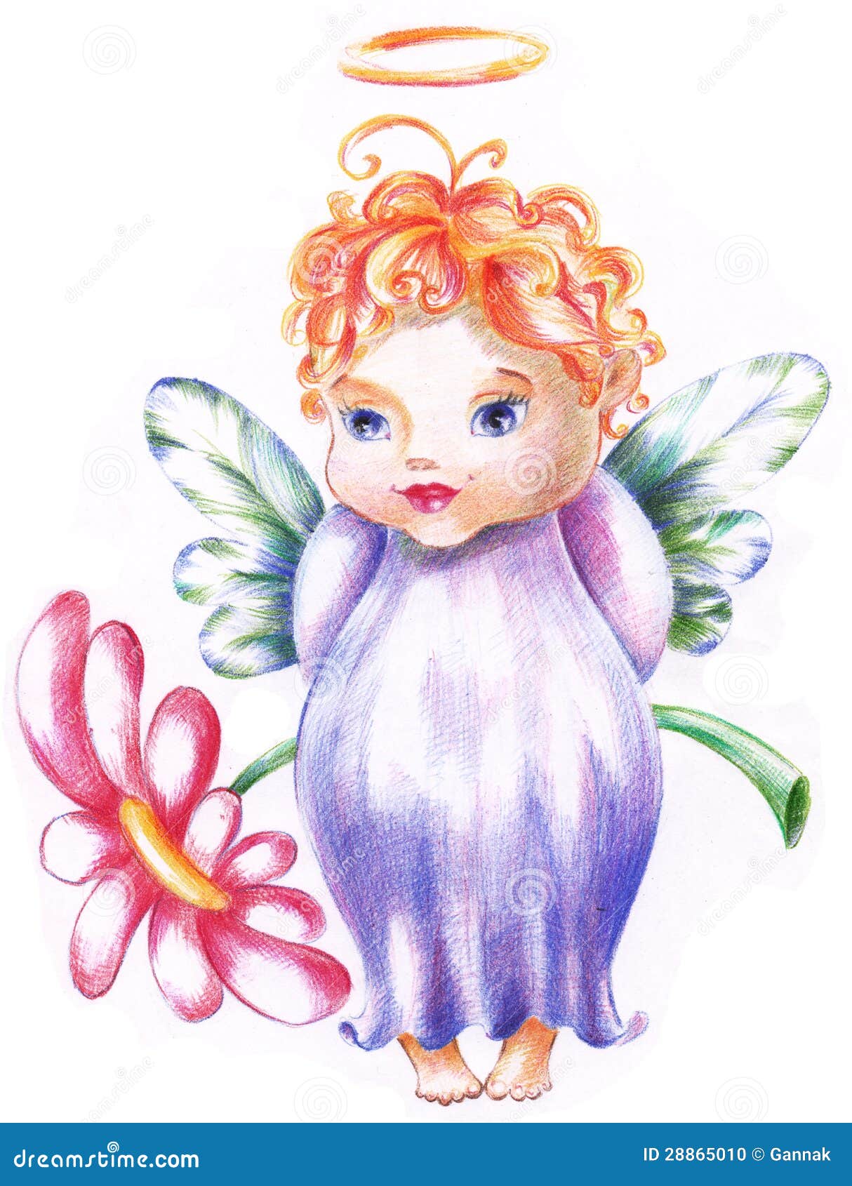 The Baby is Angel with Flower Stock Illustration - Illustration of ...