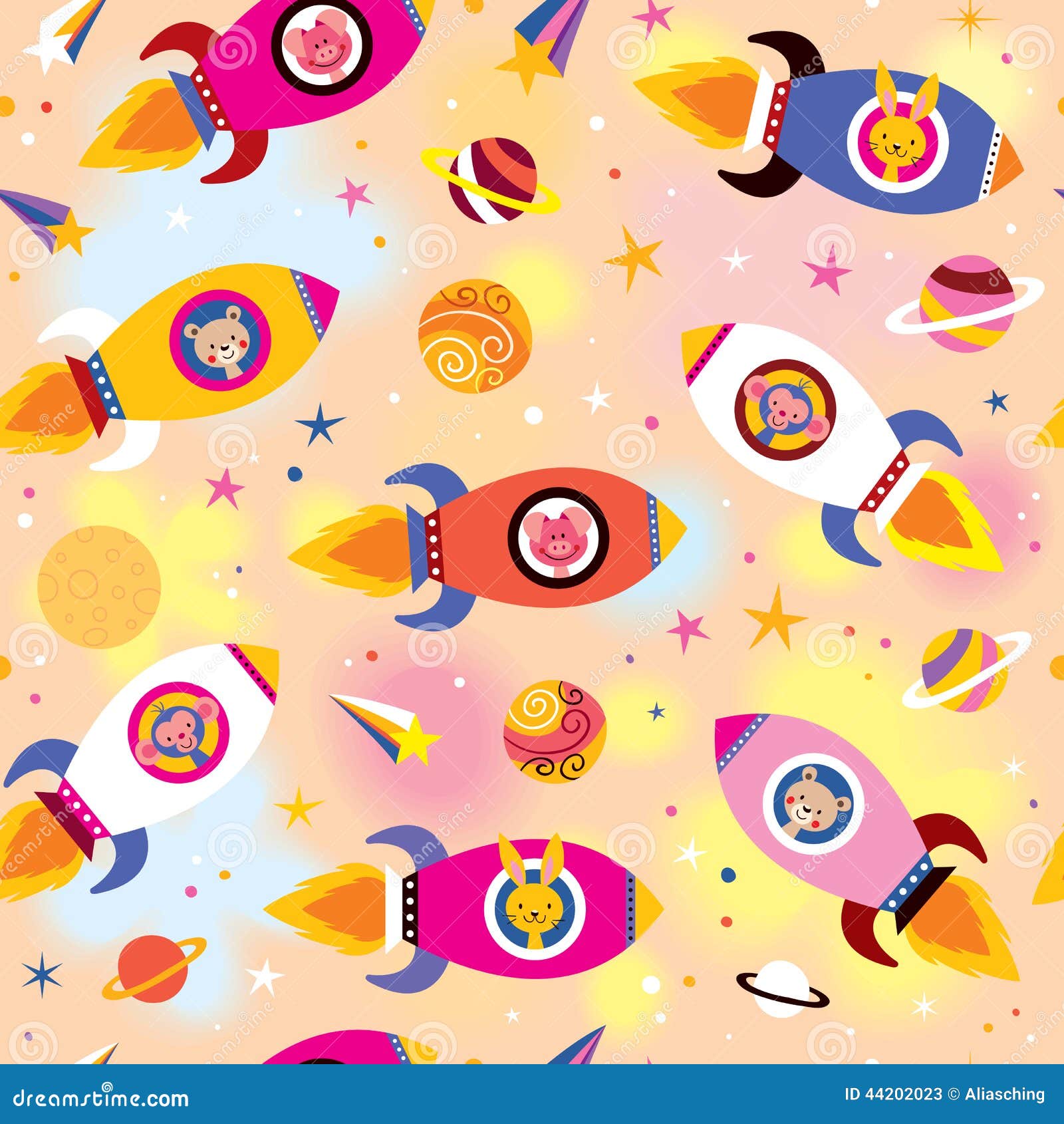 Baby Animals in Spaceships Kids Pattern Stock Vector - Illustration of ...