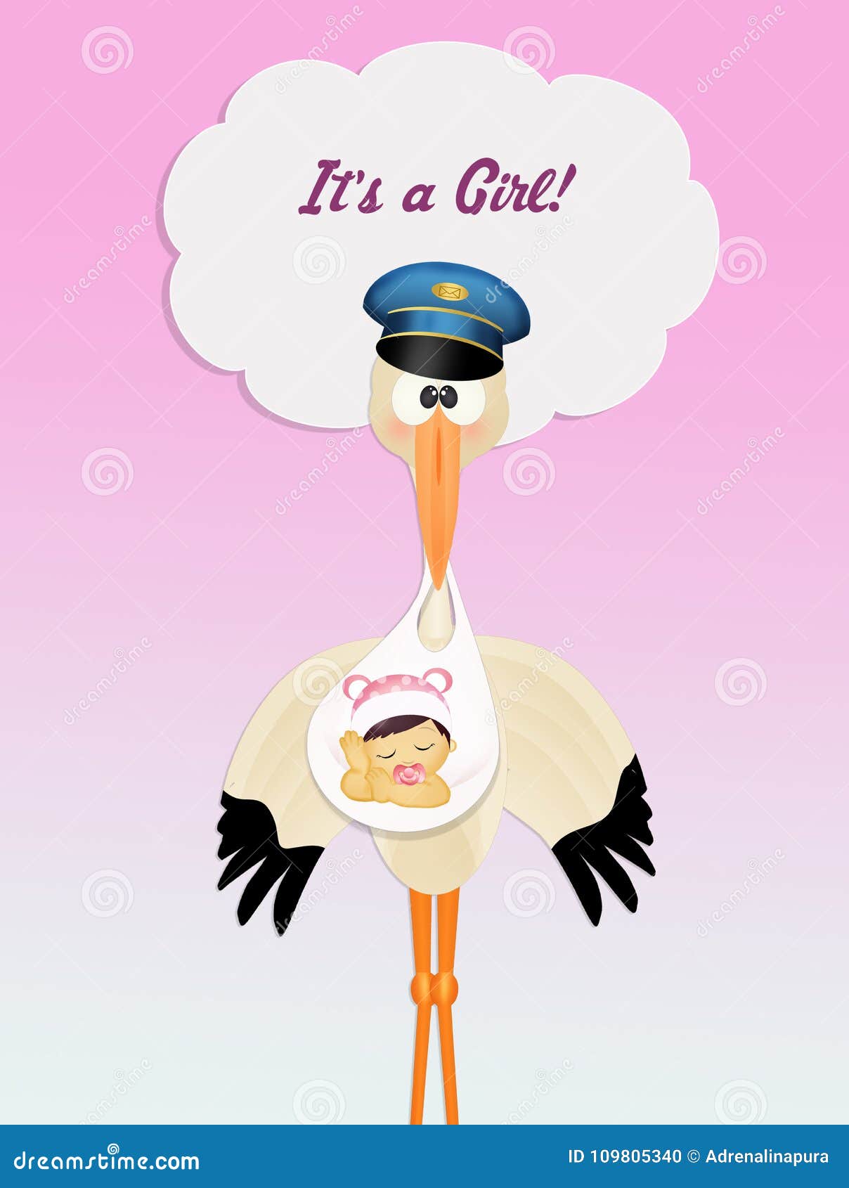 Baby Announcement with Stork Stock Illustration - Illustration of funny ...
