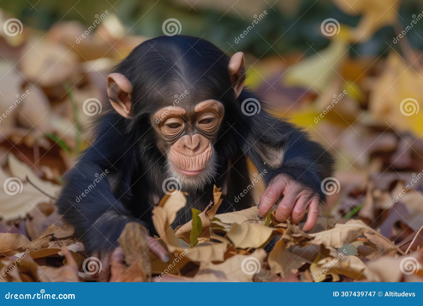 Baby Ape with Playful Expression Pulling Leaves Stock Image - Image of ...