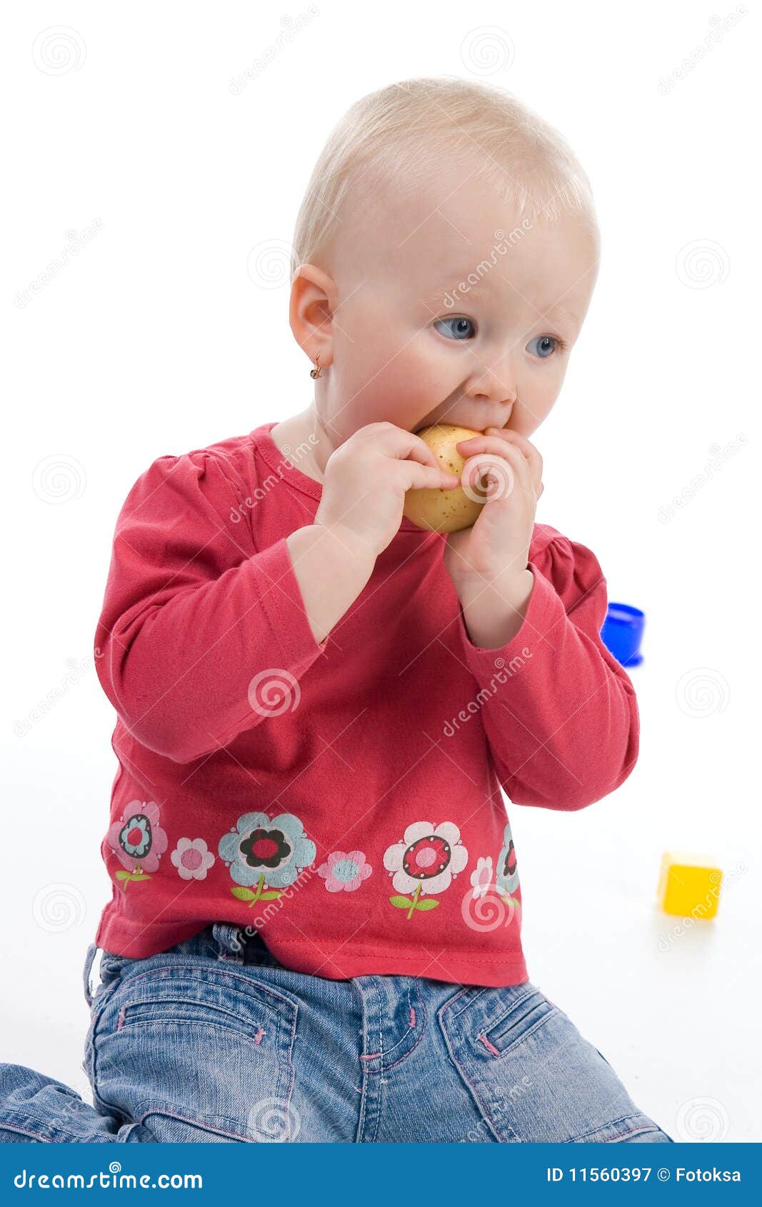 Baby with apple stock image. Image of little, blouse - 11560397