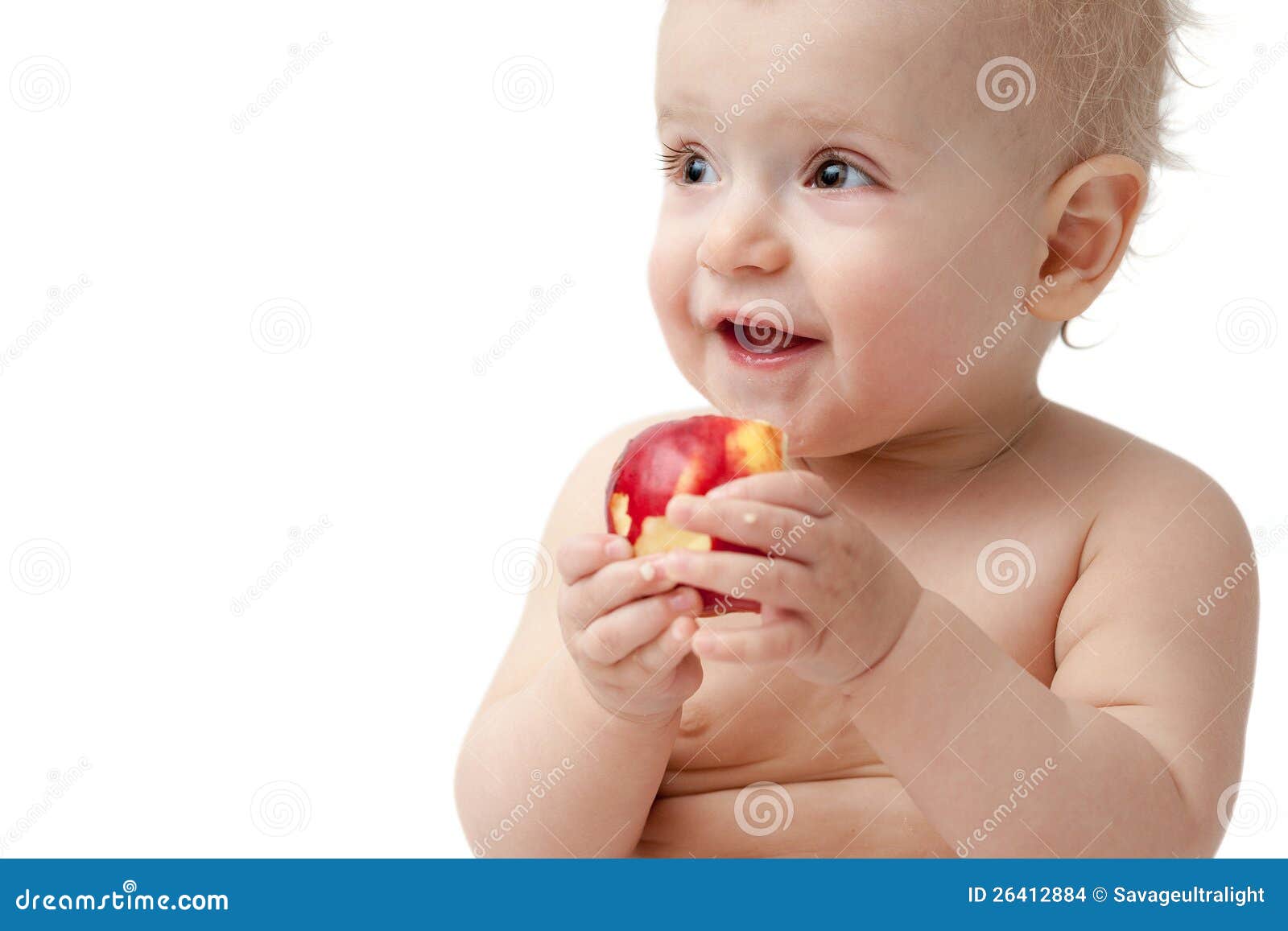 Baby with apple stock photo. Image of attractive, food - 26412884