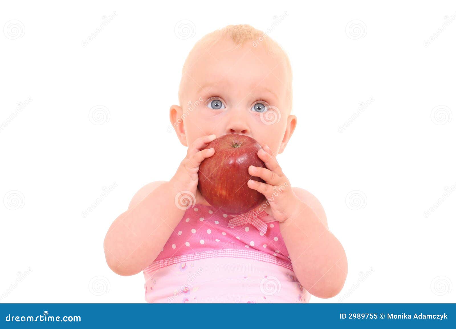 Baby and apple stock image. Image of apple, months, smiling - 2989755