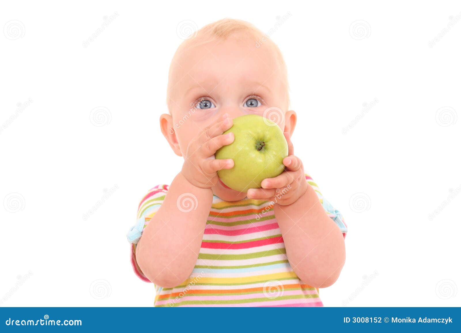 Baby and apple stock photo. Image of toddler, green, blue - 3008152