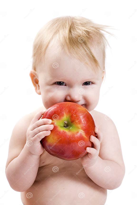 Baby and apple stock image. Image of cheerful, childhood - 4899199