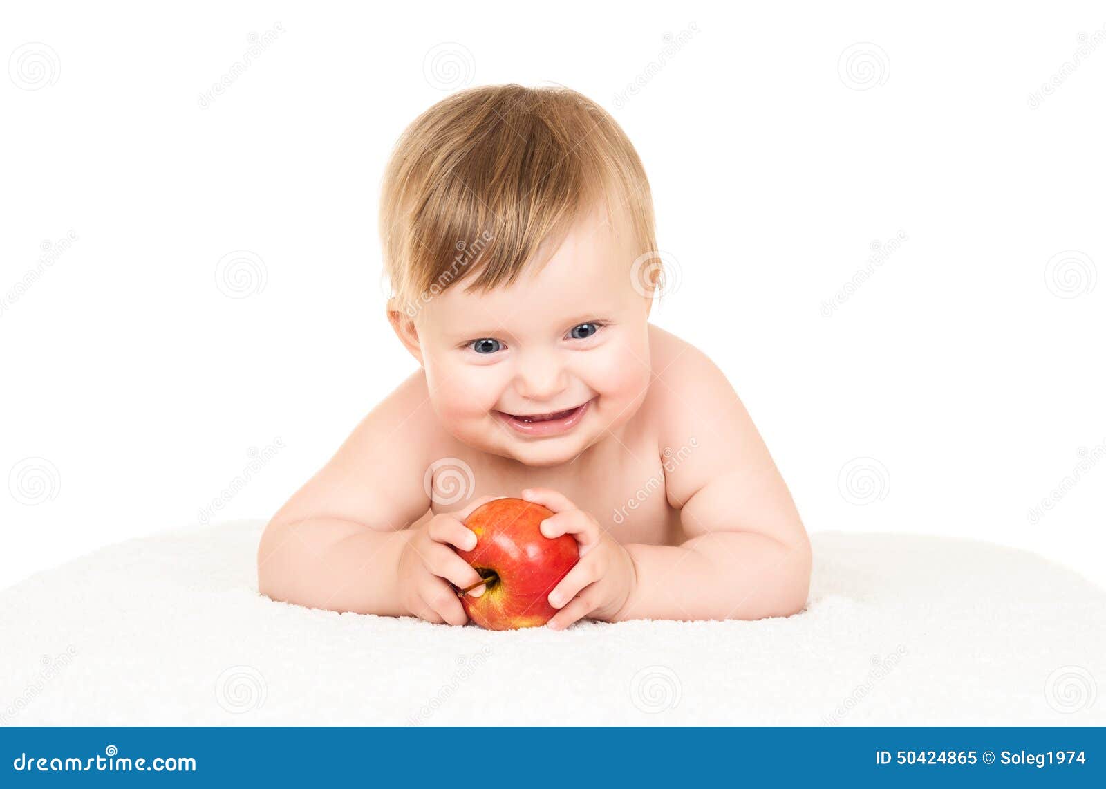 Baby with apple stock image. Image of infant, eyes, face - 50424865