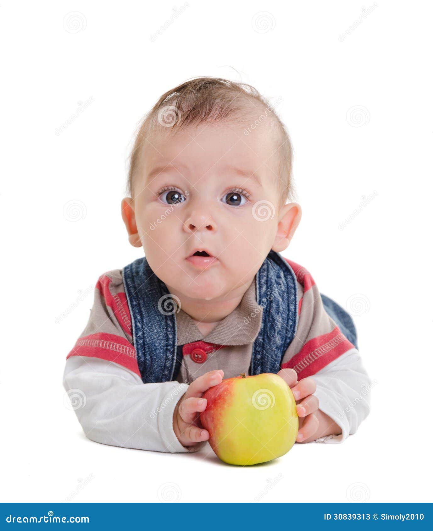 Baby with an apple stock image. Image of healthy, face - 30839313