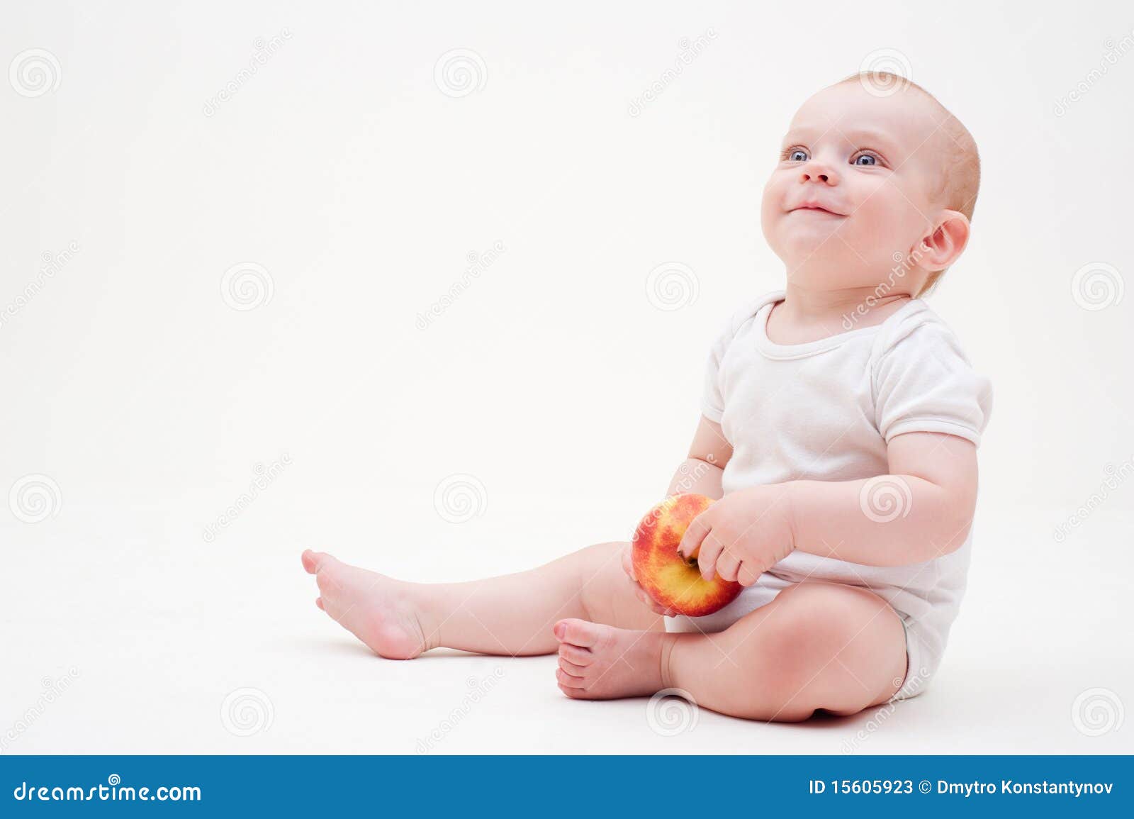 Baby with Apple Sitting on the Floor Stock Image - Image of childcare ...