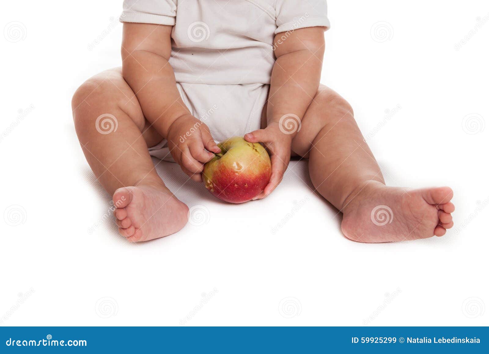 Baby with an Apple on a White Background Stock Image - Image of human ...