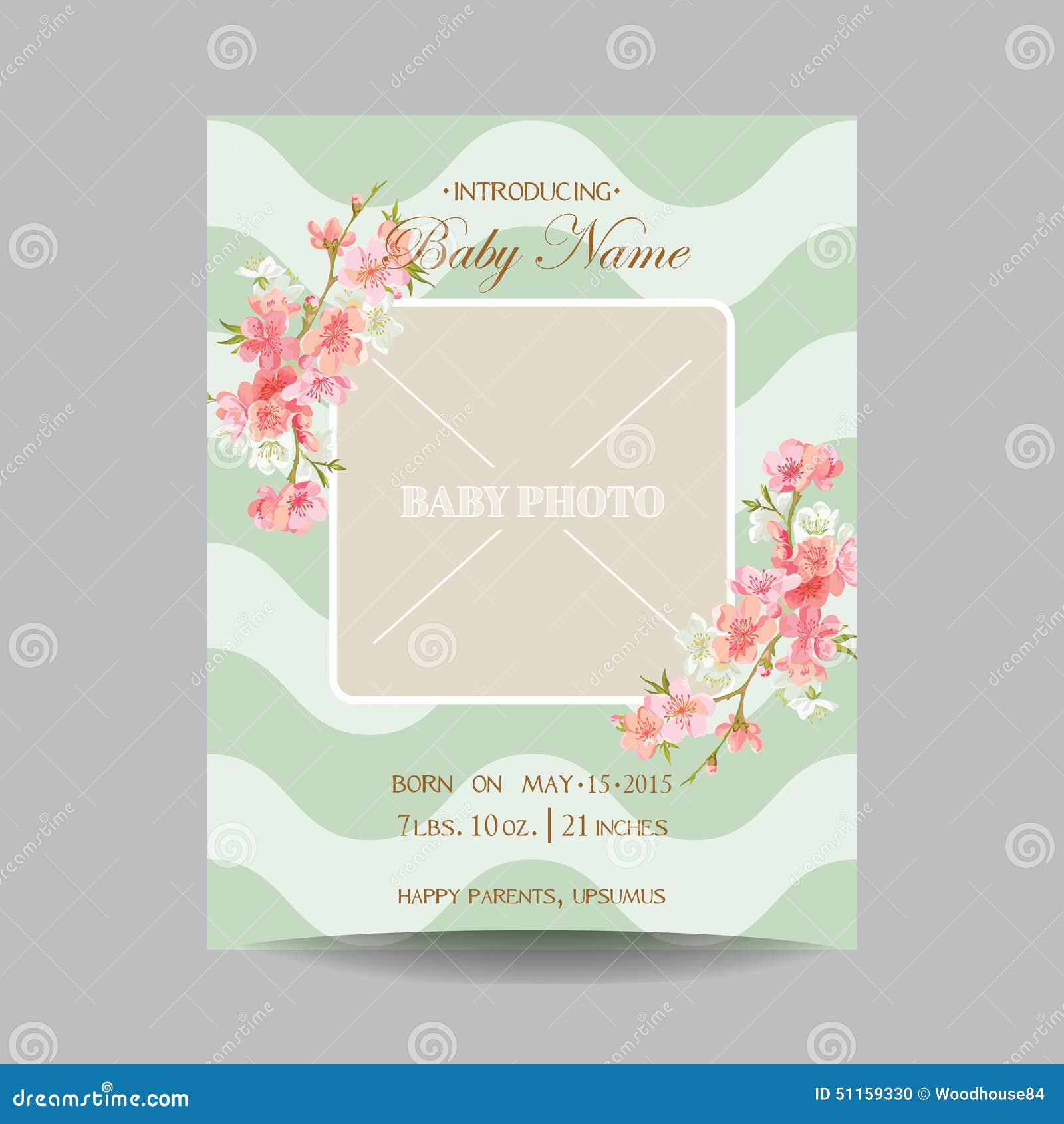 Baby Arrival Card with Photo Frame Stock Illustration - Illustration of ...